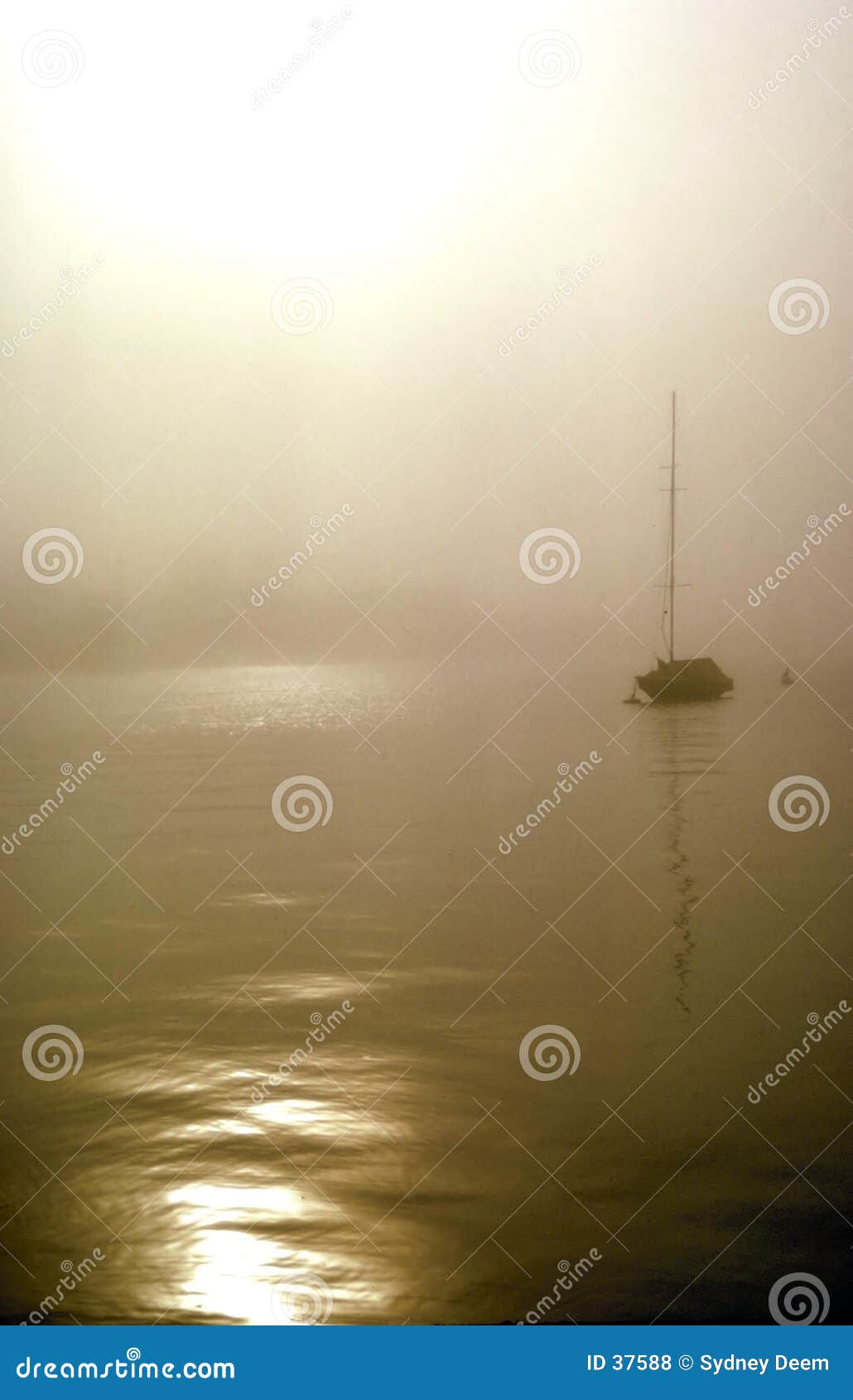 Sail boat in the fog stock photo. Image of mast, line, reflection - 37588