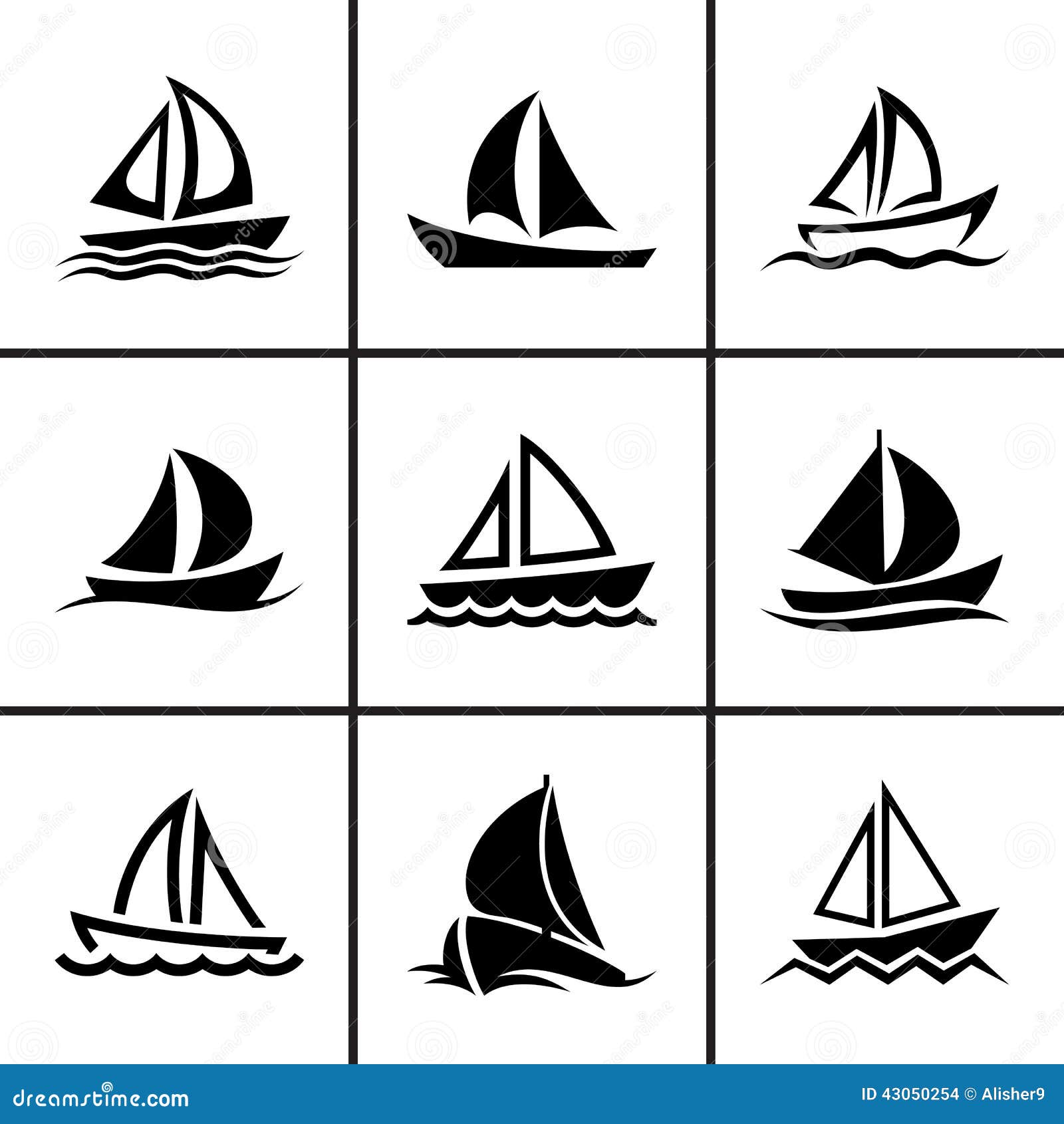 Sail boat icons set stock vector. Illustration of boating - 43050254
