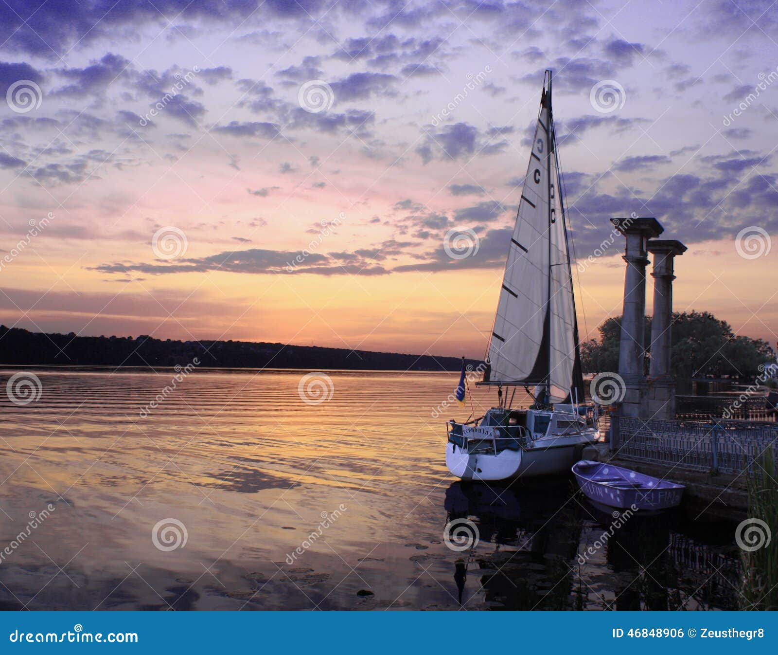Sail Boat at Lake on the Sunset Editorial Photo - Image of coast ...