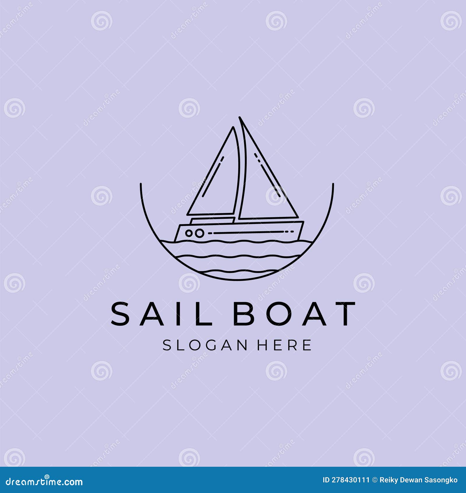 Sail Boat Logo Line Minimalist Vector Design with Wave Logo and Emblem ...