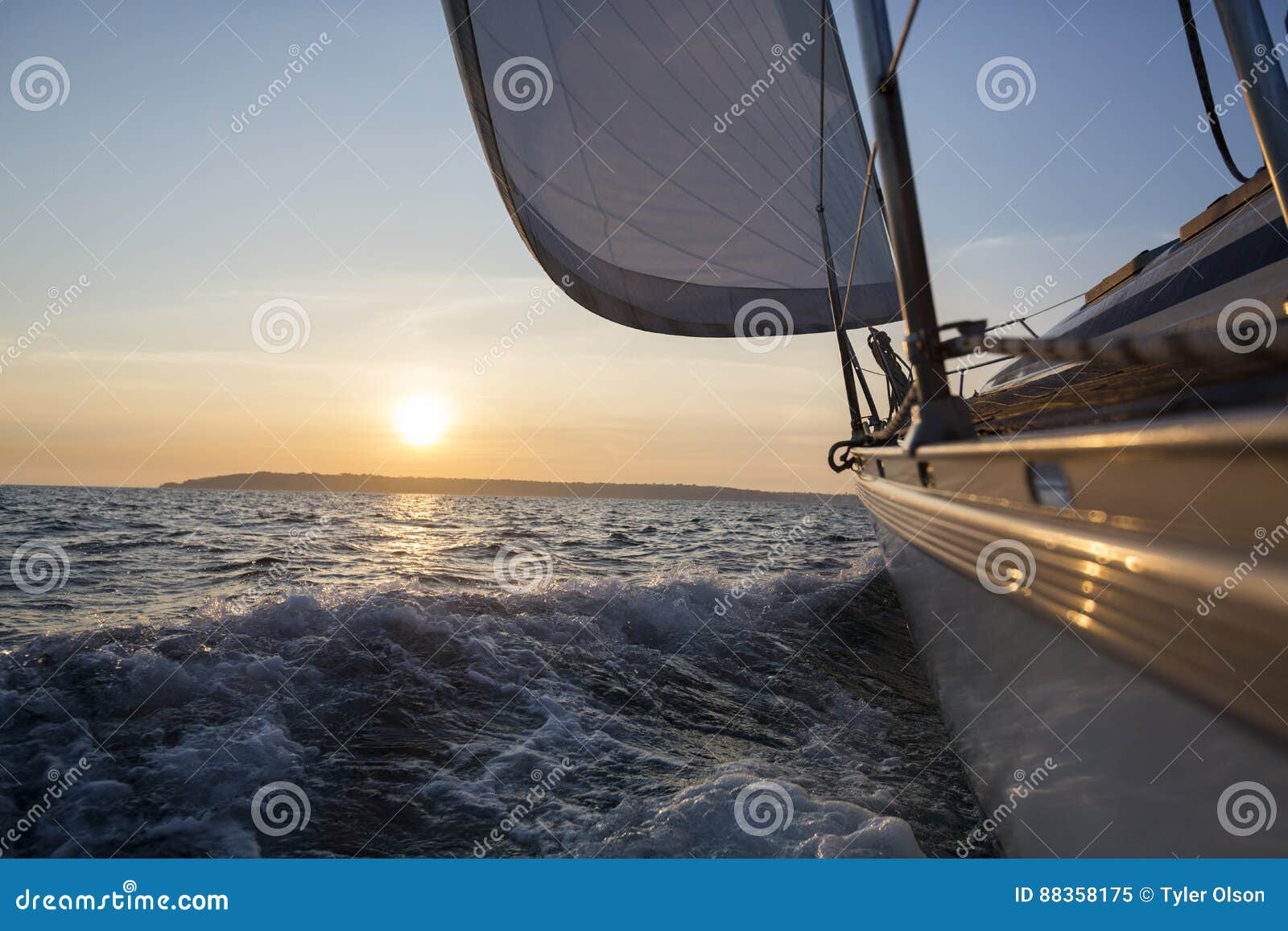 Sail Boat Sailing in Sea during Sunset Stock Image - Image of mast ...