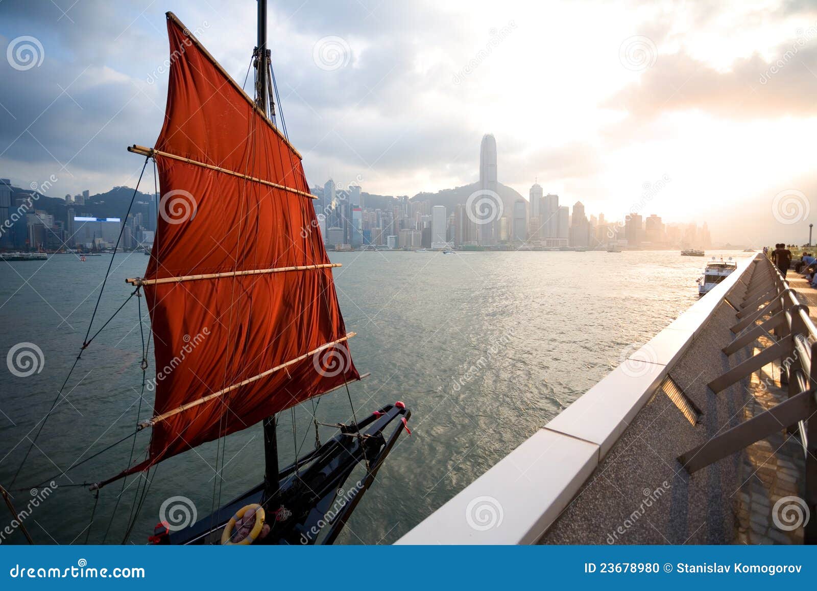 Sail-boat Stands at the Waterfront of Hong Kong Stock Photo - Image of ...