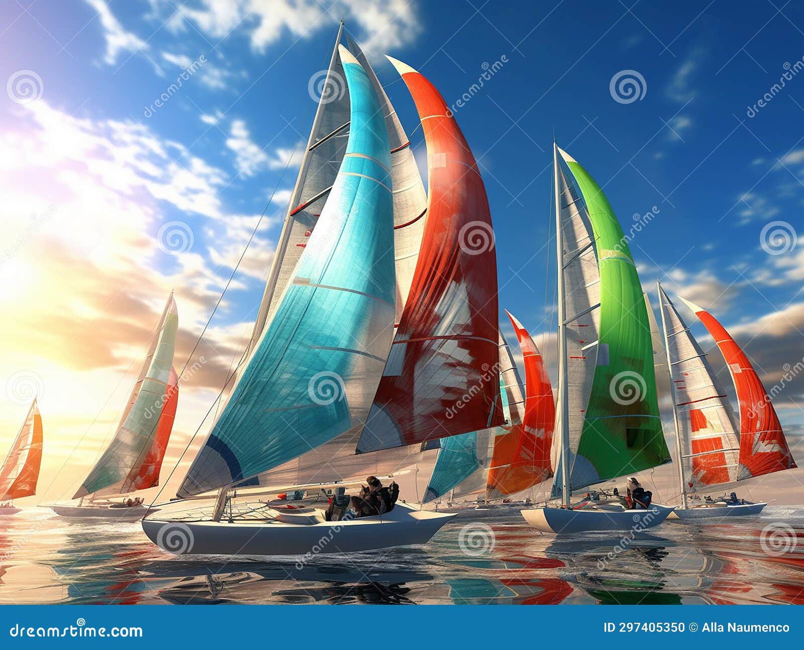 Sail Boats Surf the Blue Waters Stock Illustration - Illustration of ...