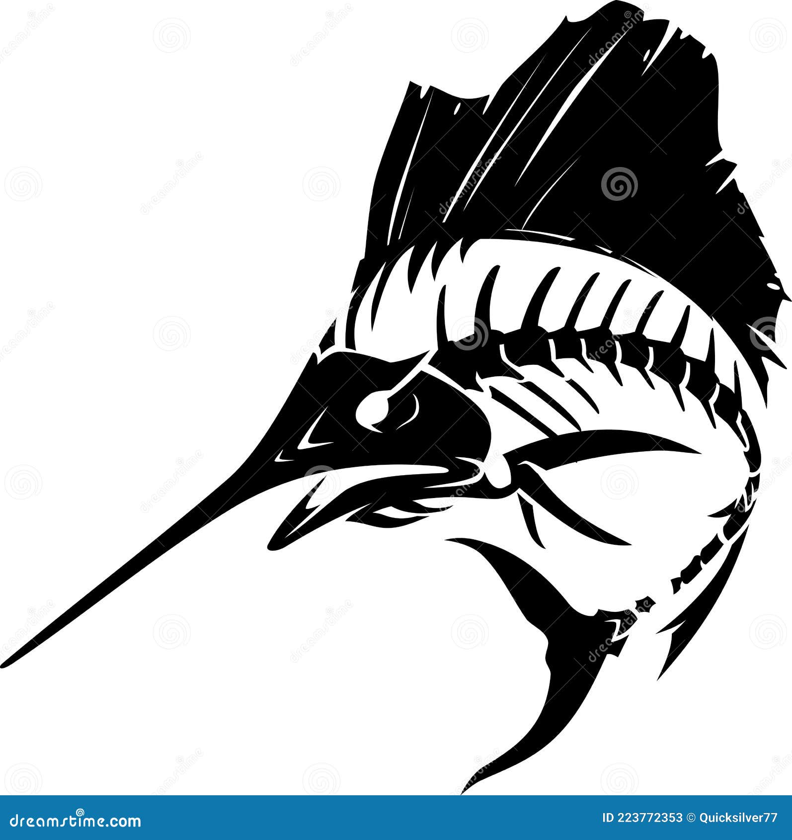 Sail Fish Bone Tattoo, Silhouette Illustration Stock Vector ...