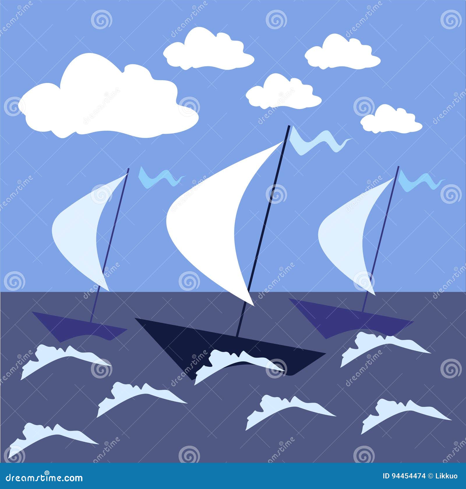 Sail the High Seas Ships in a Stormy Sea. Vector Illustration Stock ...
