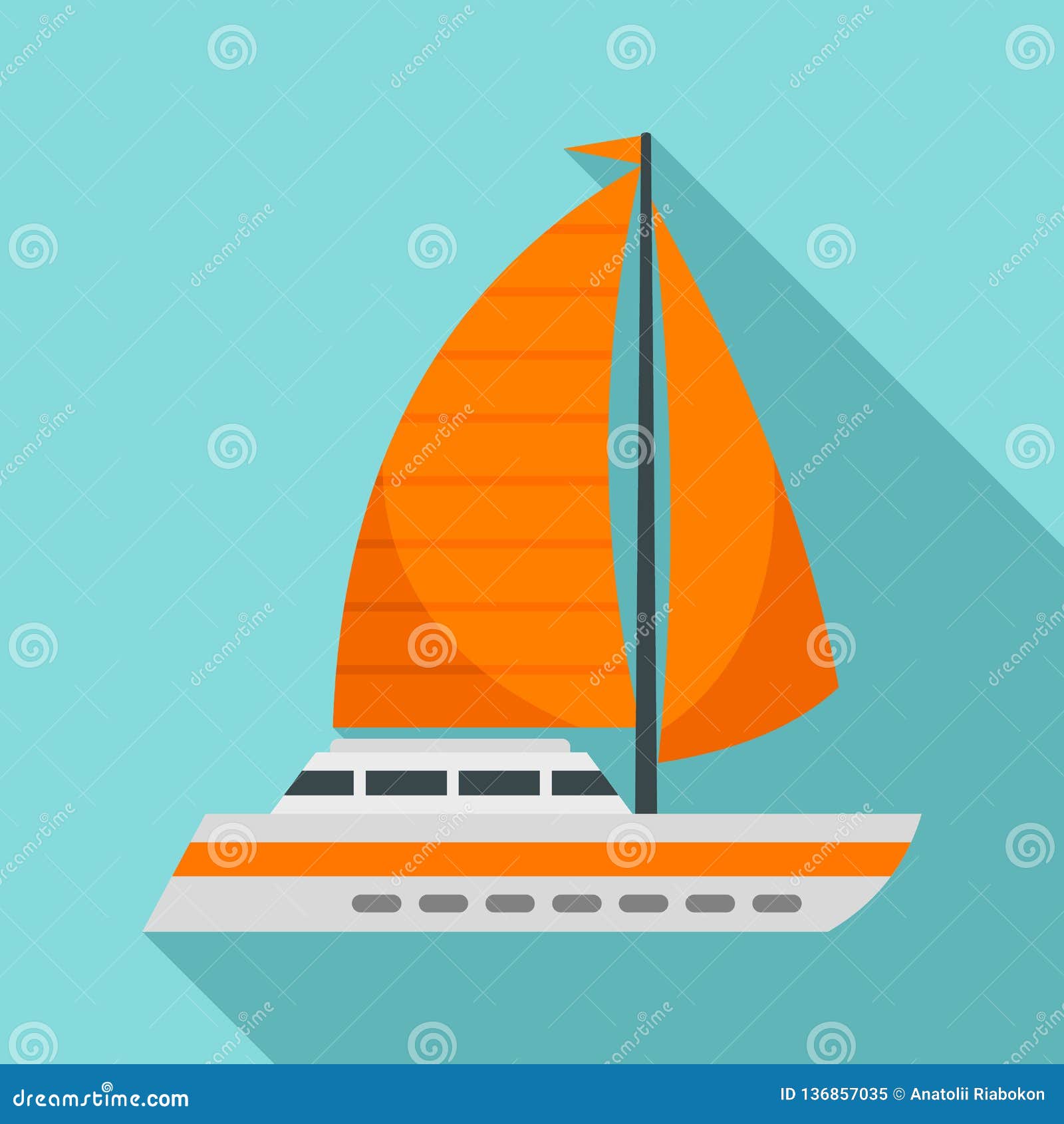 Sail ship icon, flat style stock vector. Illustration of paper - 136857035