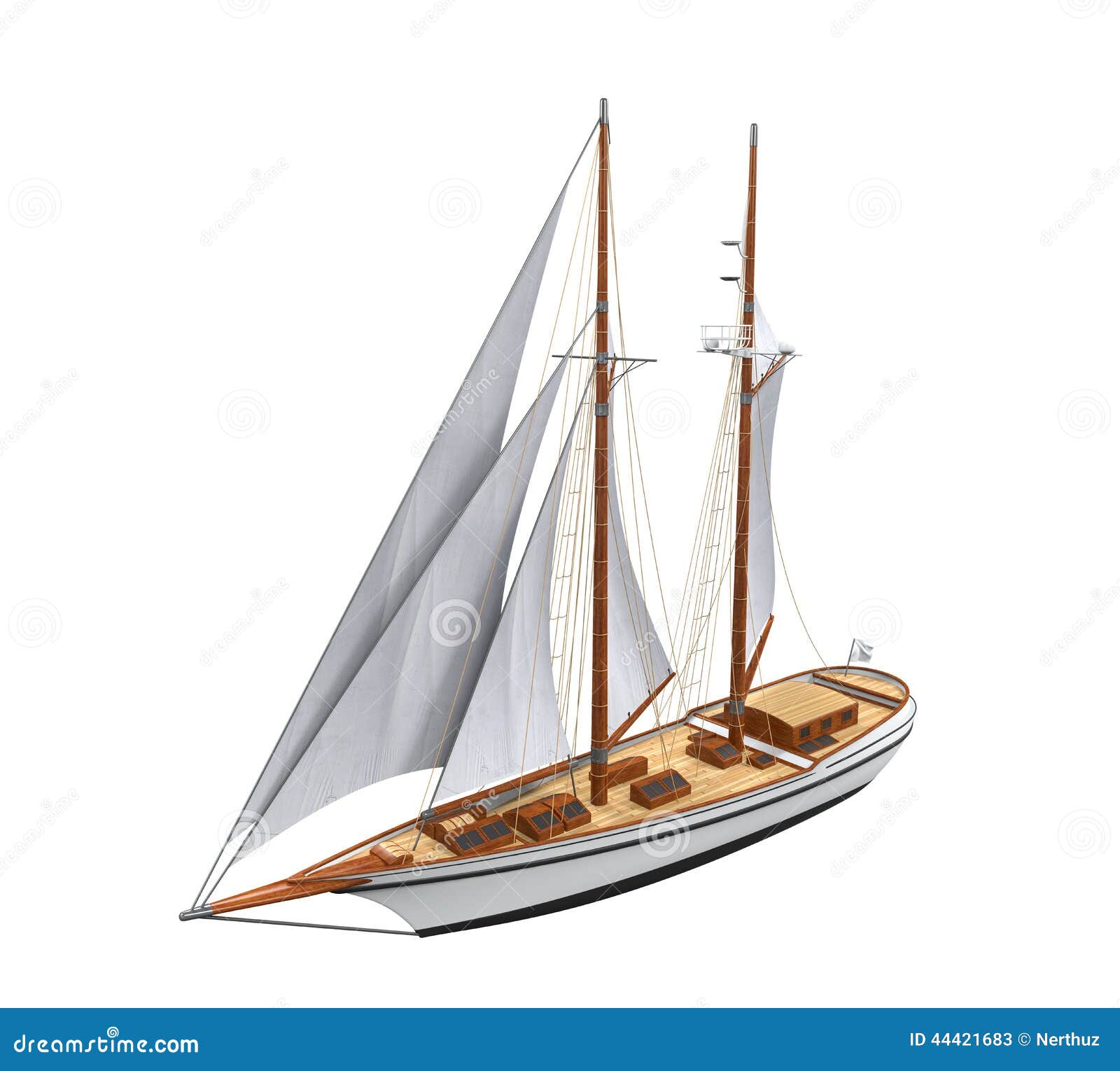 Sail Ship With Detailed Rigging Black And White Vector Silhouette ...