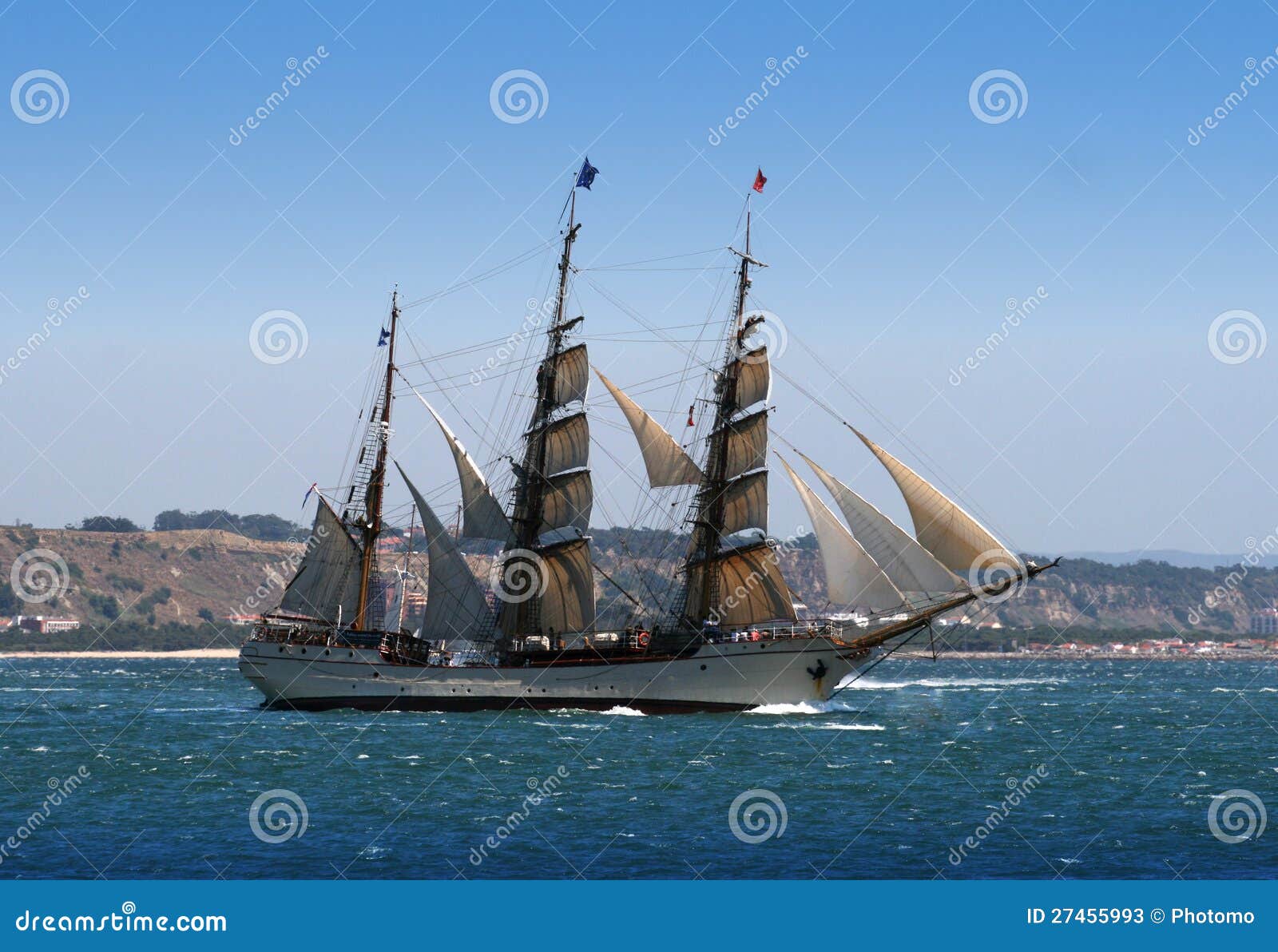 Sail Ship in a River Departure Stock Image - Image of mediterranean ...
