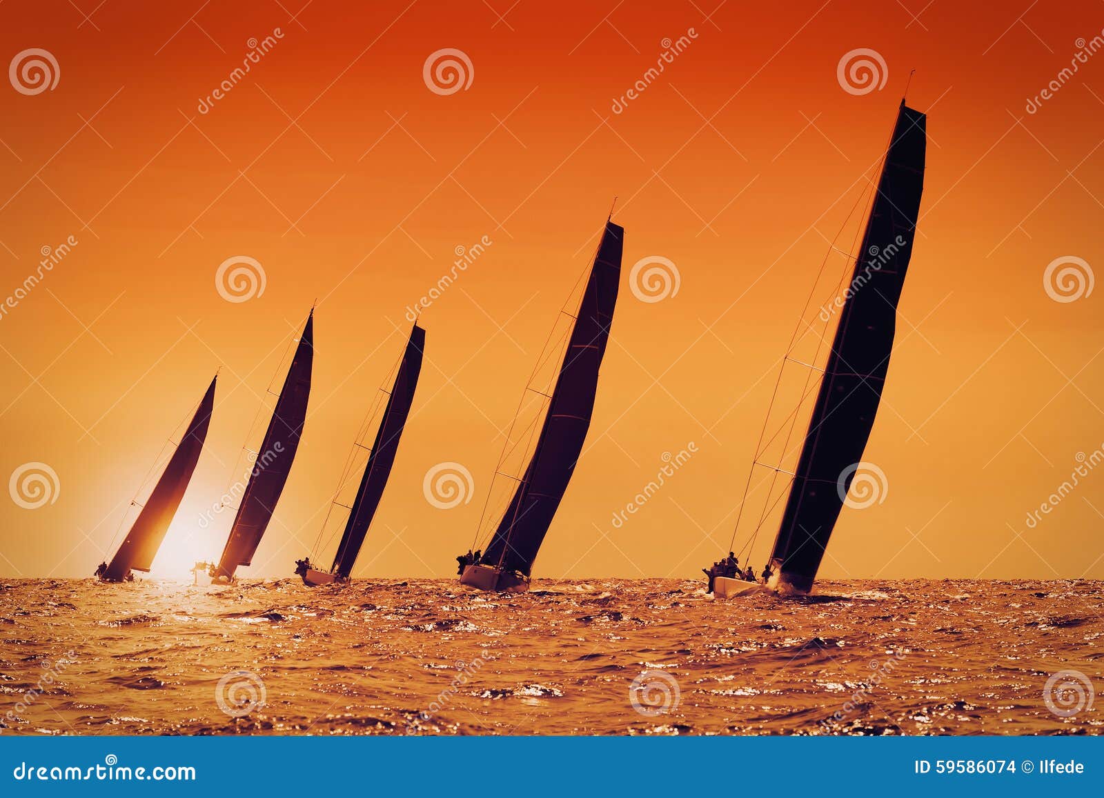Sail yachts at sunset stock photo. Image of boat, adventure - 59586074