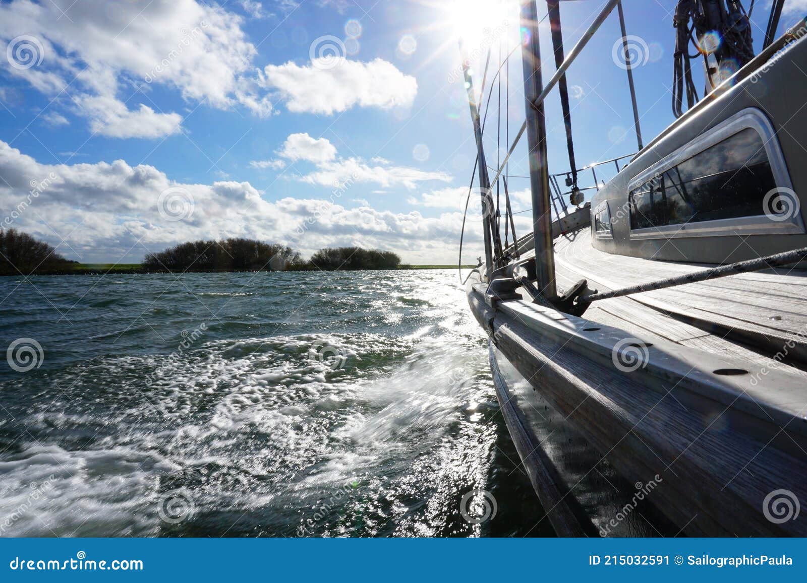 Sailboat in Action with Water Moving Next To the Boat, Forward Speed ...
