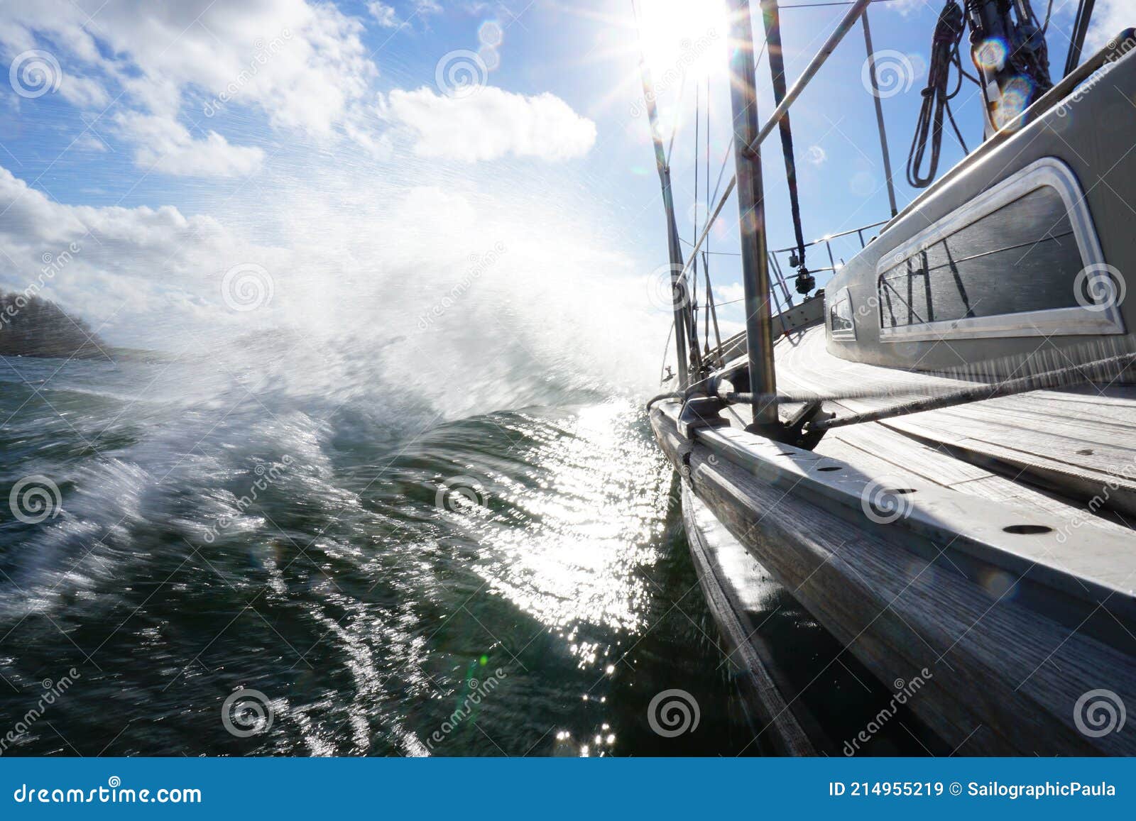Sailboat in Action with Water Moving Next To the Boat, Forward Speed ...