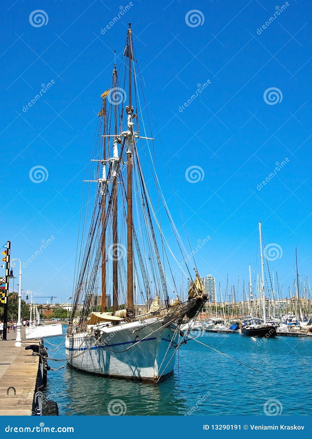 Sailboat Anchored at Barcelona Stock Image - Image of harbor, sailboat ...