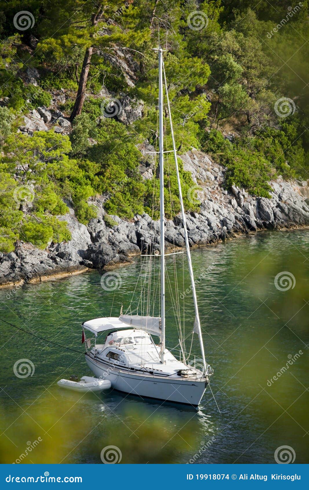 Sailboat Anchored in Sarsala Bay, Gocek. Stock Photo - Image of calm ...