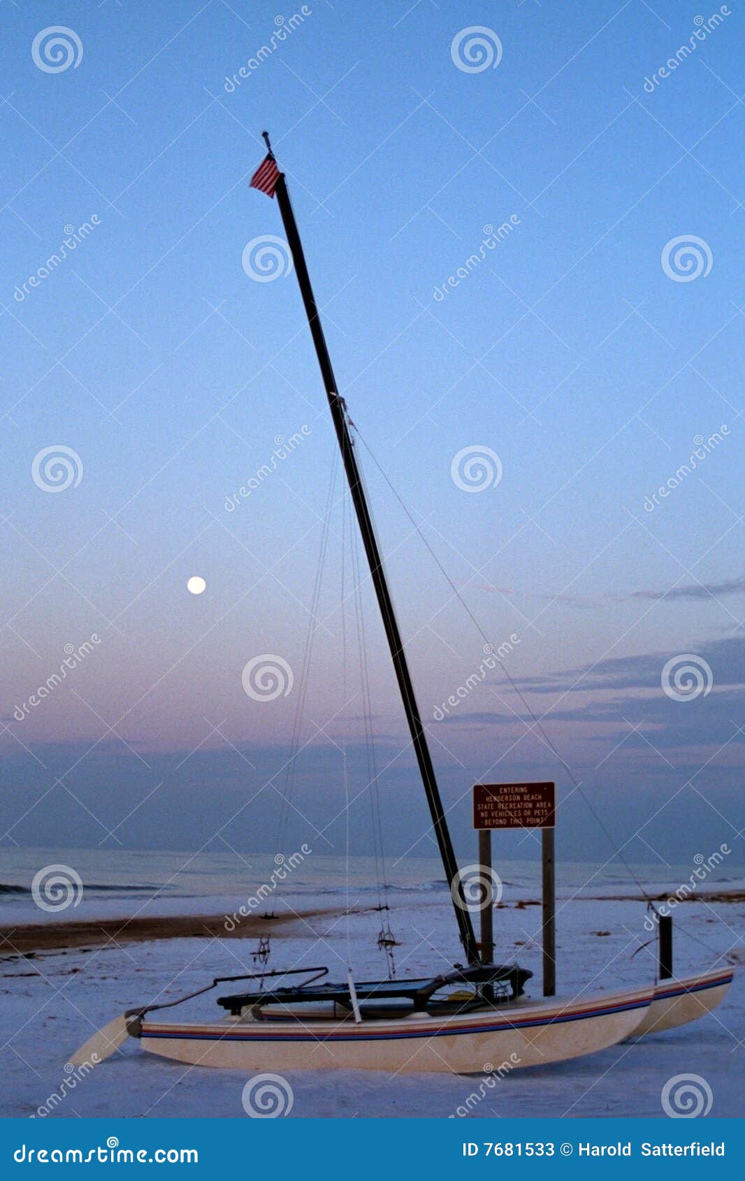 Sailboat on Beach with Moon Stock Image - Image of waves, water: 7681533