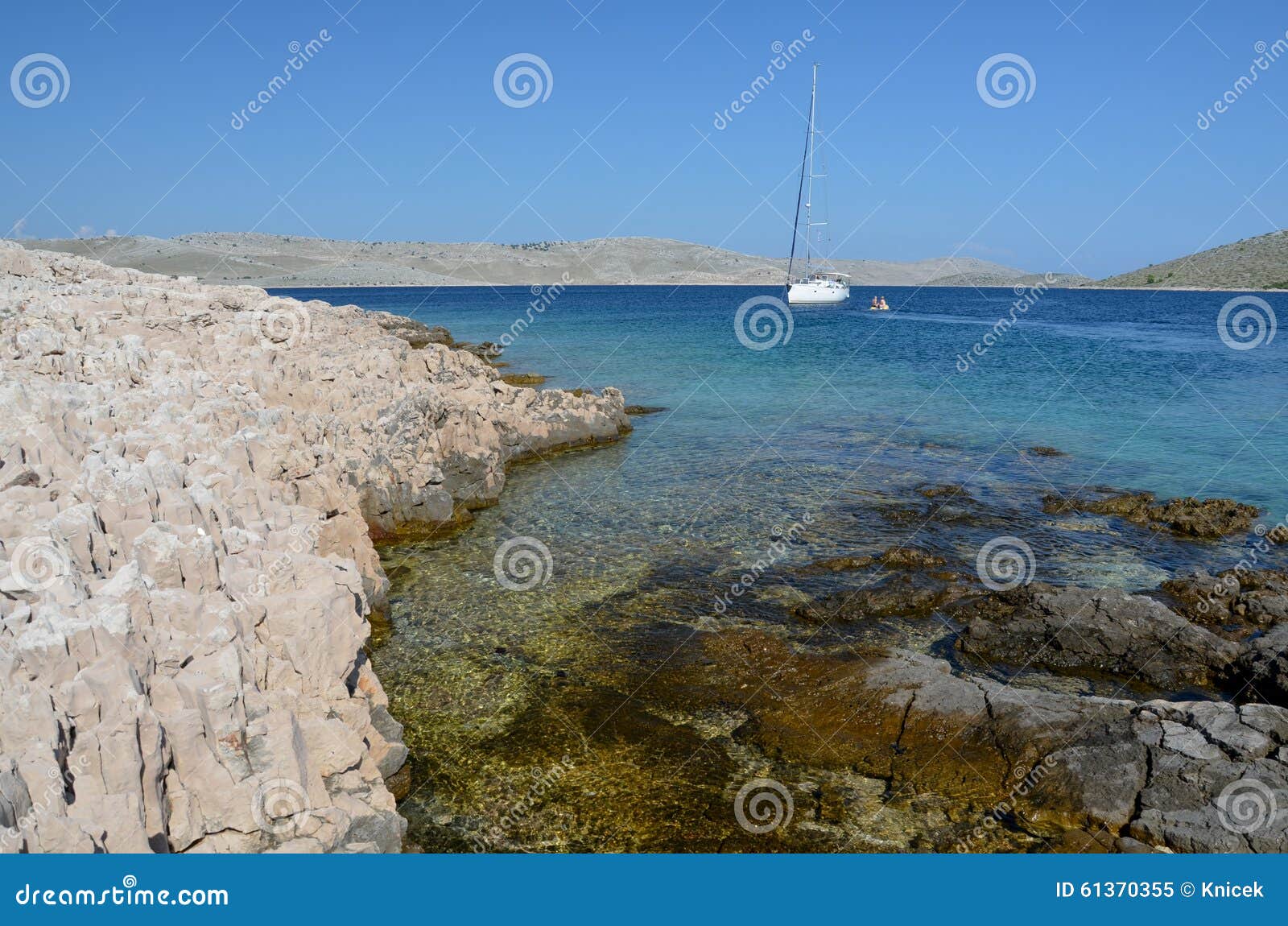 Sailboat in a Beautiful Cove Stock Image - Image of kornati, hills ...