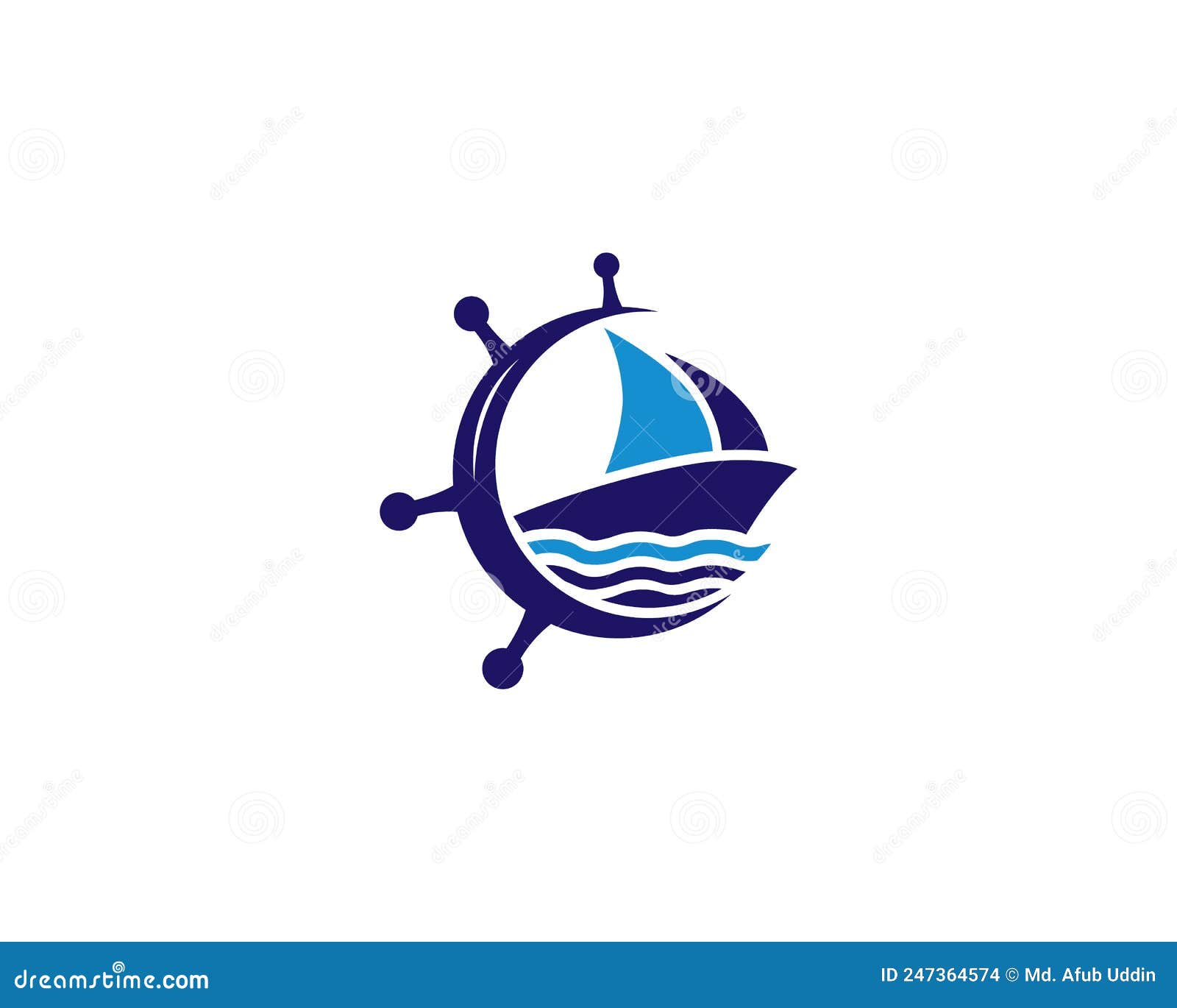 Sailboat and Boat Ship`s Wheel Logo Design Stock Vector - Illustration ...