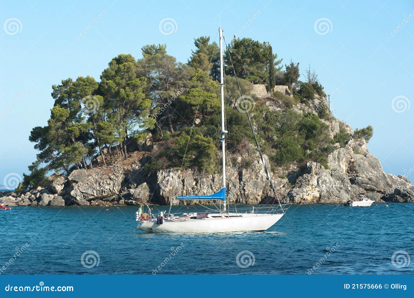 Sailboat and Cliff stock photo. Image of vegetation, mediterranean ...