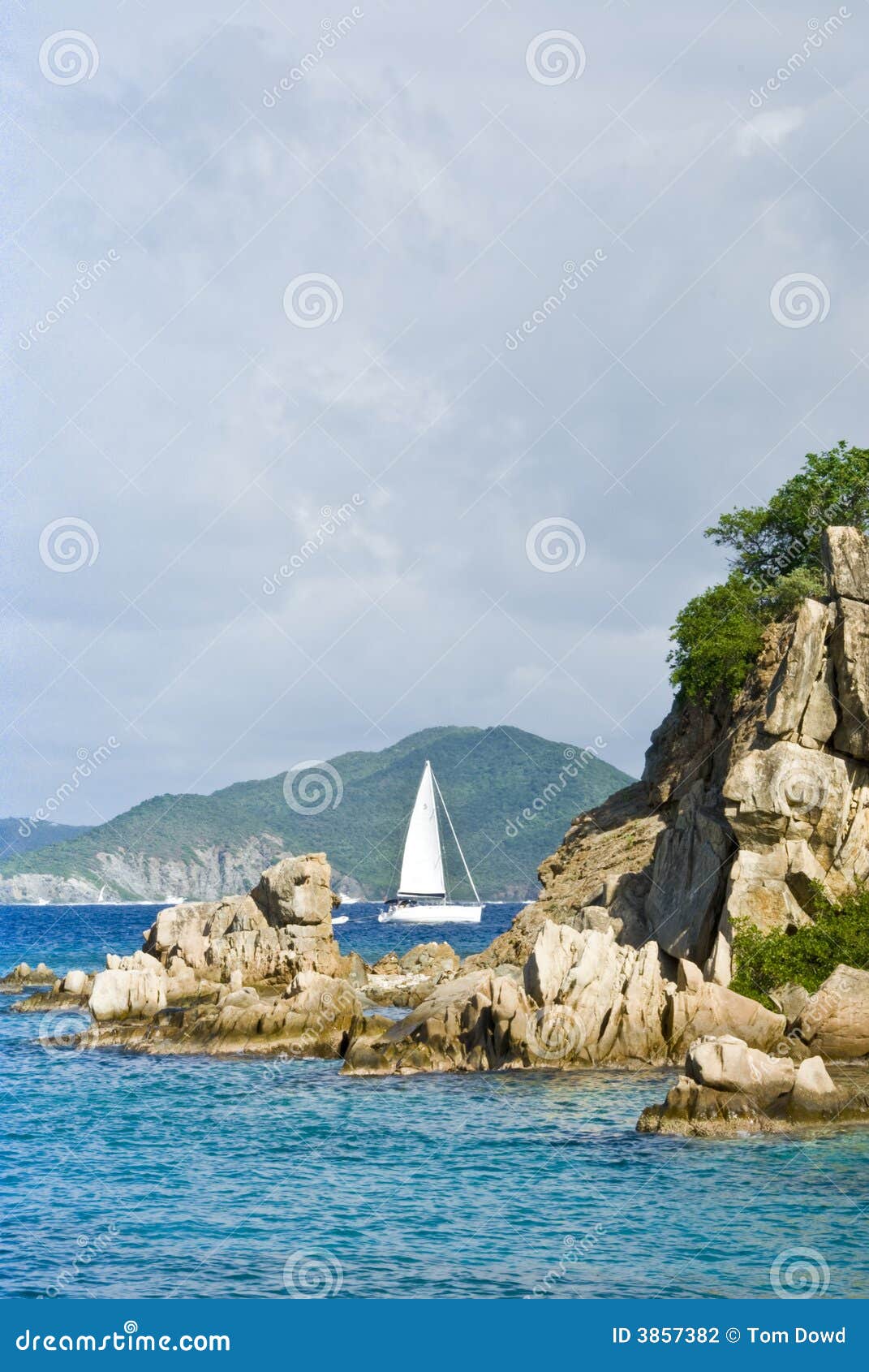 Sailboat in Coastal Scenery Stock Photo - Image of outdoors, colorful ...