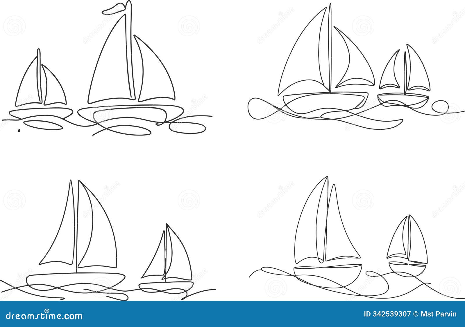 Sailboat Continuous Line Drawing Minimalist Vector Illustration. Stock ...