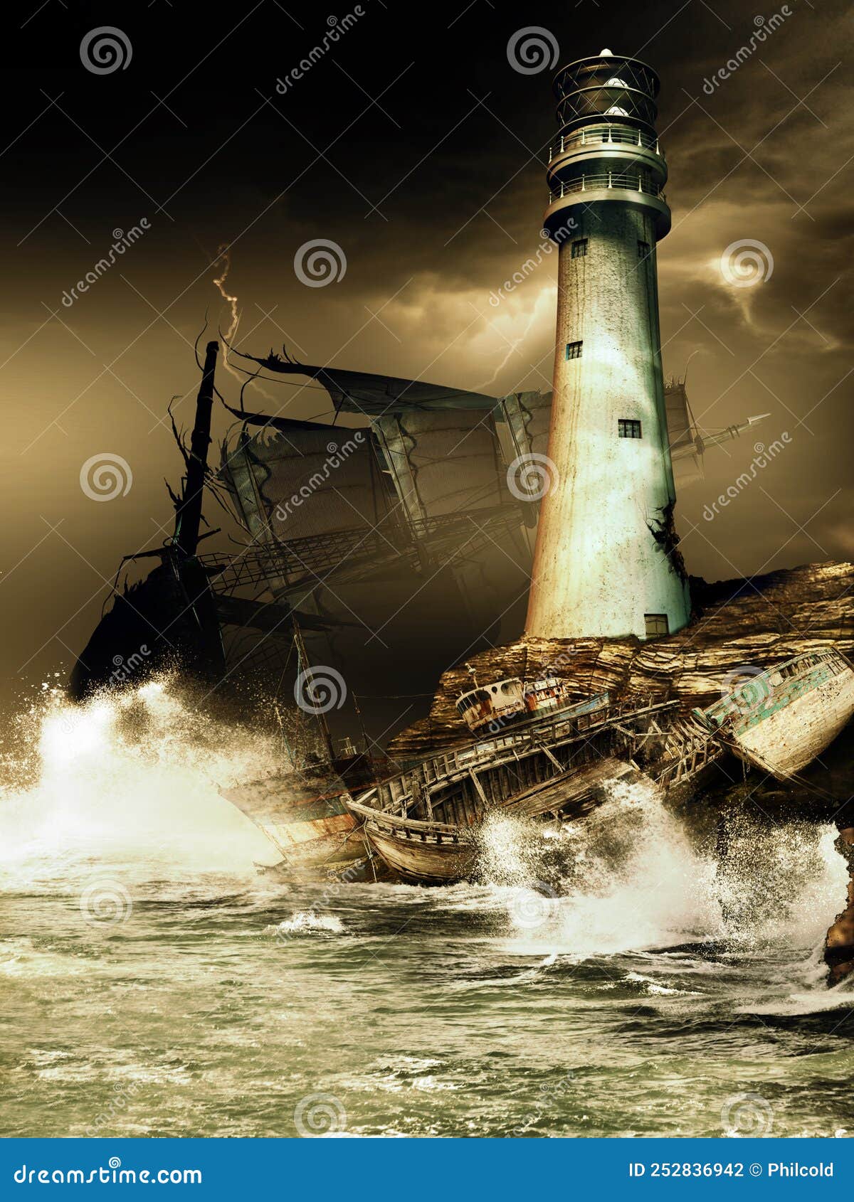 Broken lighthouse stock illustration. Illustration of hurricane - 252836942