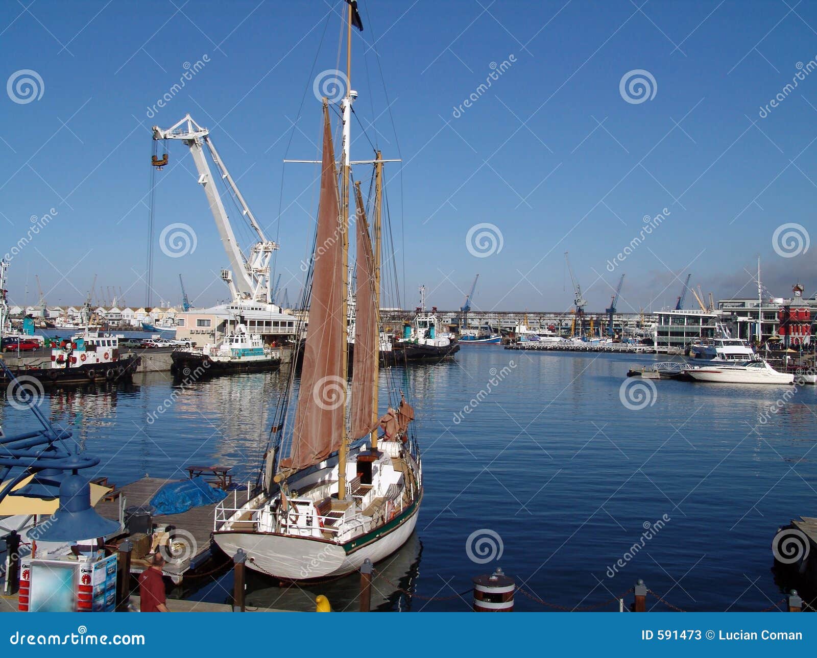 Sailboat at dock in marina stock image. Image of harbour - 591473