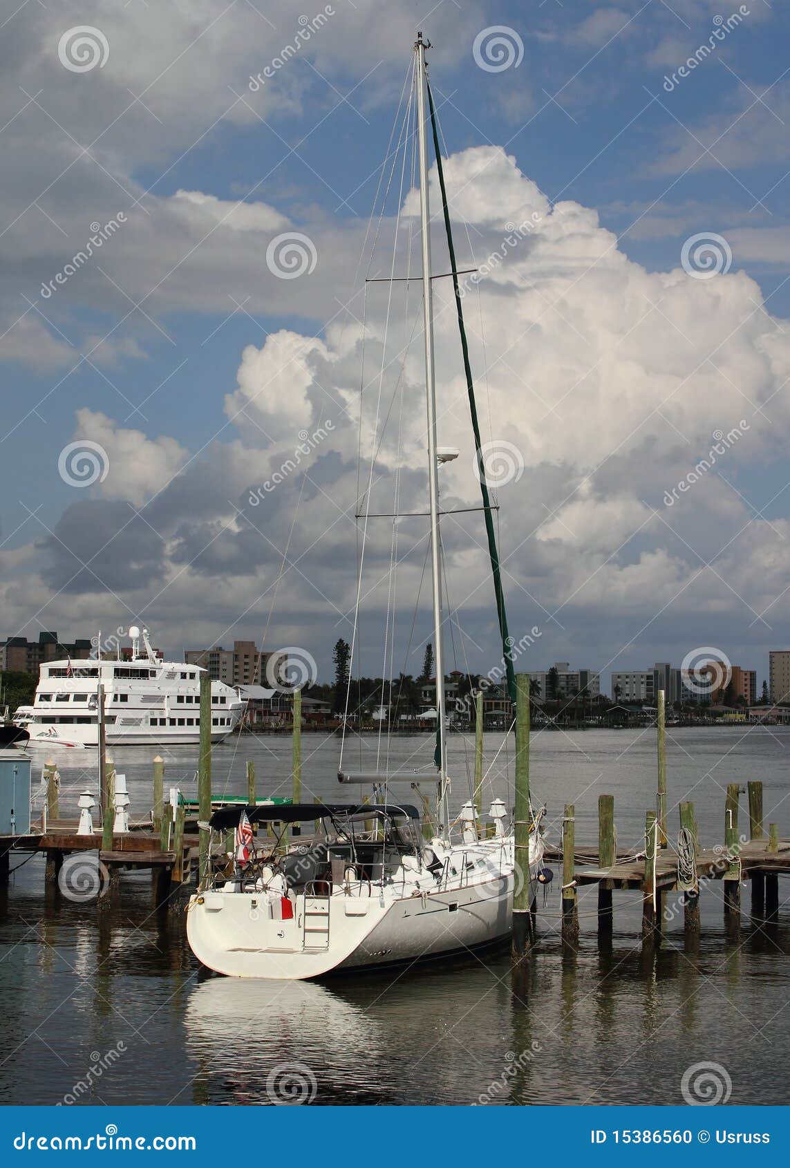 Sailboat Docked at Pier stock photo. Image of scenics - 15386560
