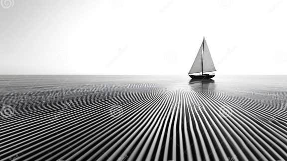 A Sailboat Glides Across a Vast Ocean Composed of Thin, Parallel Lines ...