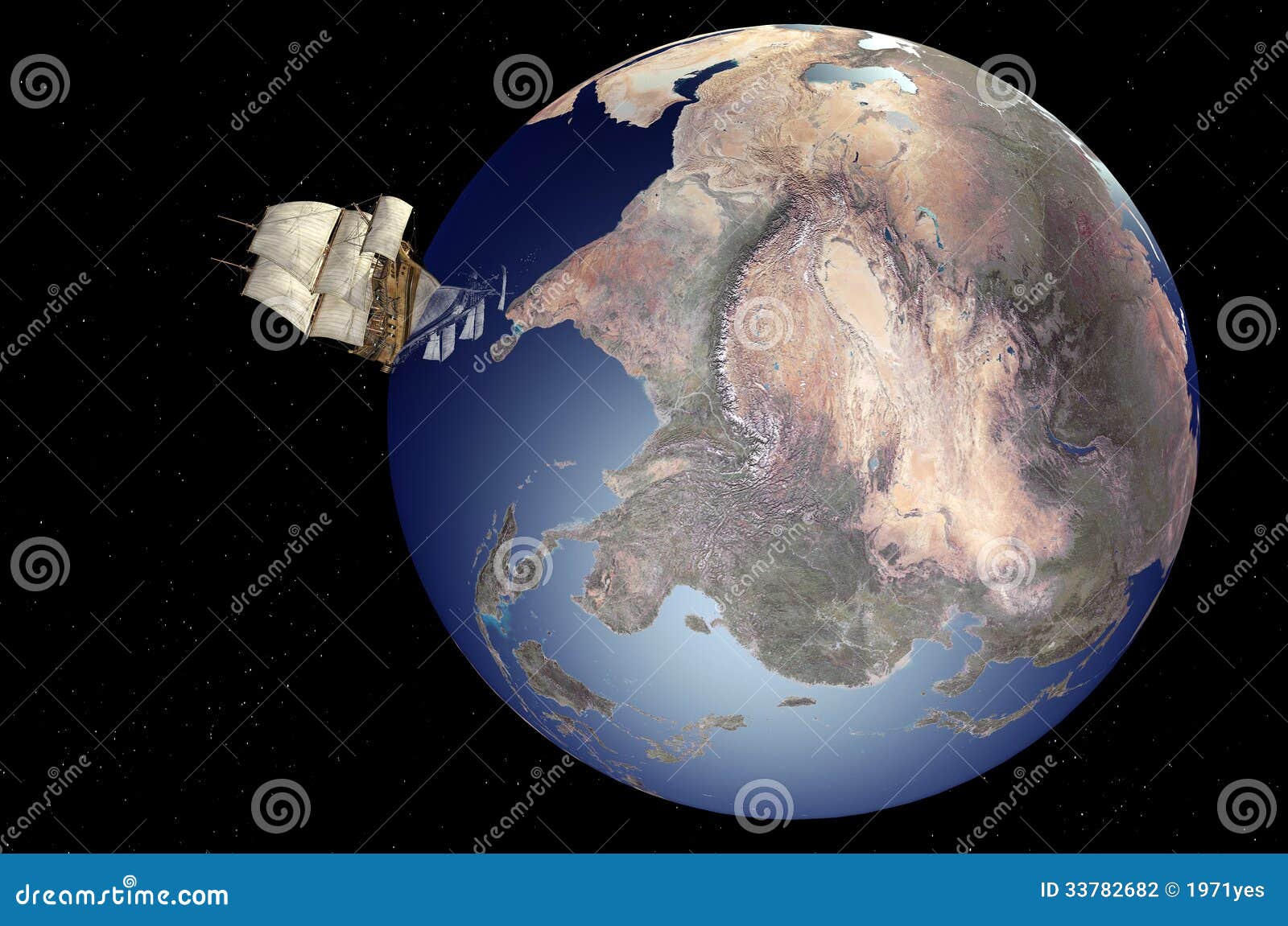 Sailboat in the the globe. stock illustration. Illustration of front ...