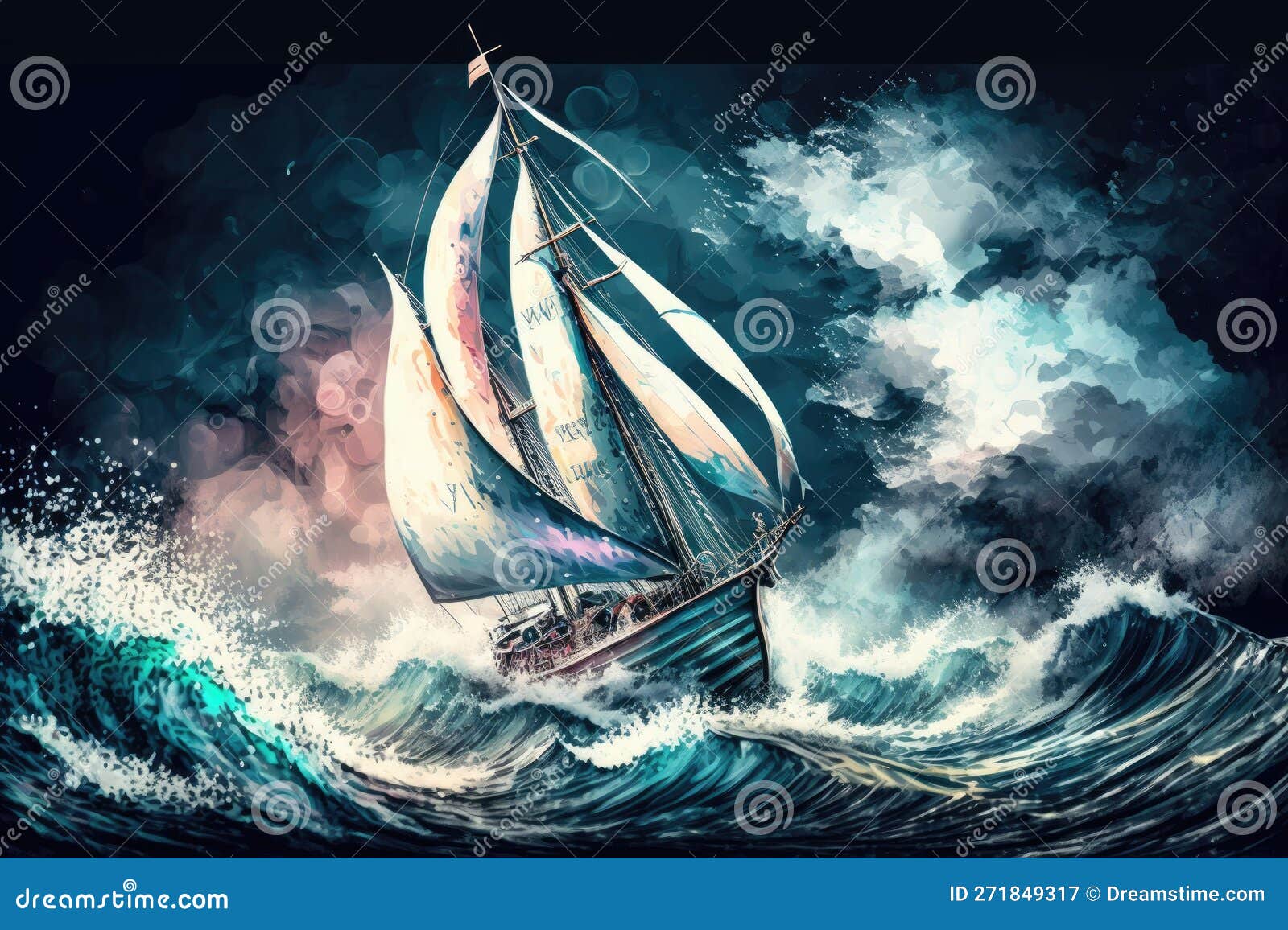 Sailboat in a hurricane stock illustration. Illustration of salvage ...