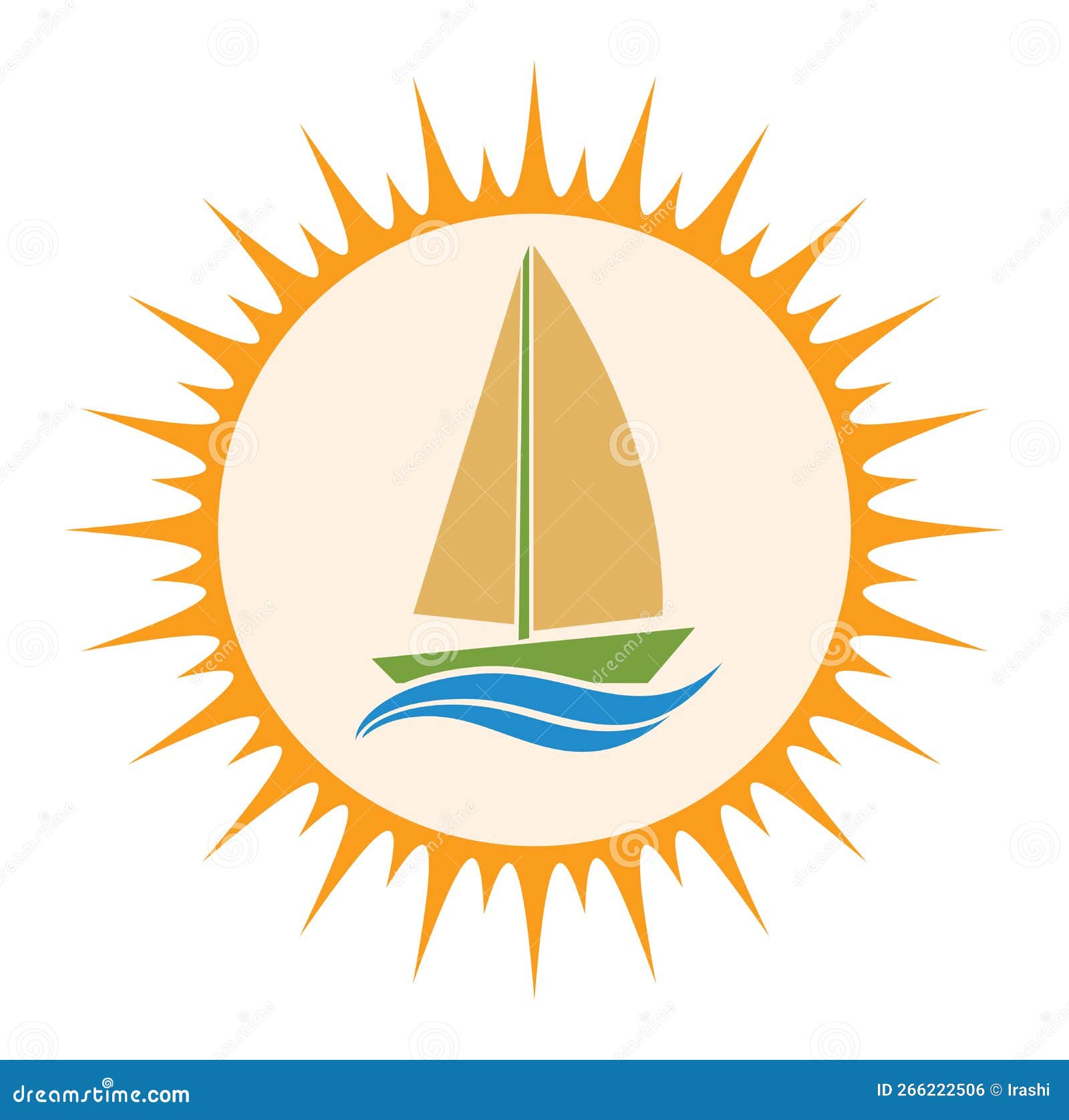 Sailboat Icon with Waves Inside Sun Stock Vector - Illustration of ...