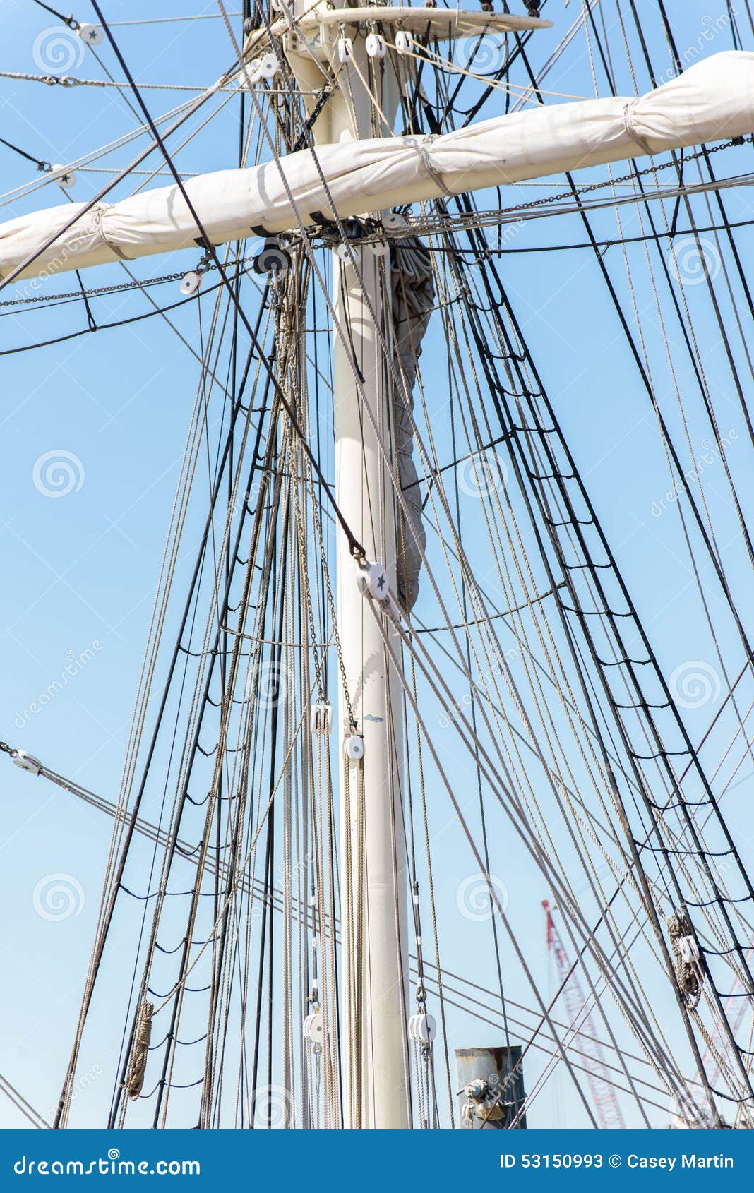 Sailboat Masts, Riggin and Rolled Up Sails Stock Image - Image of ...