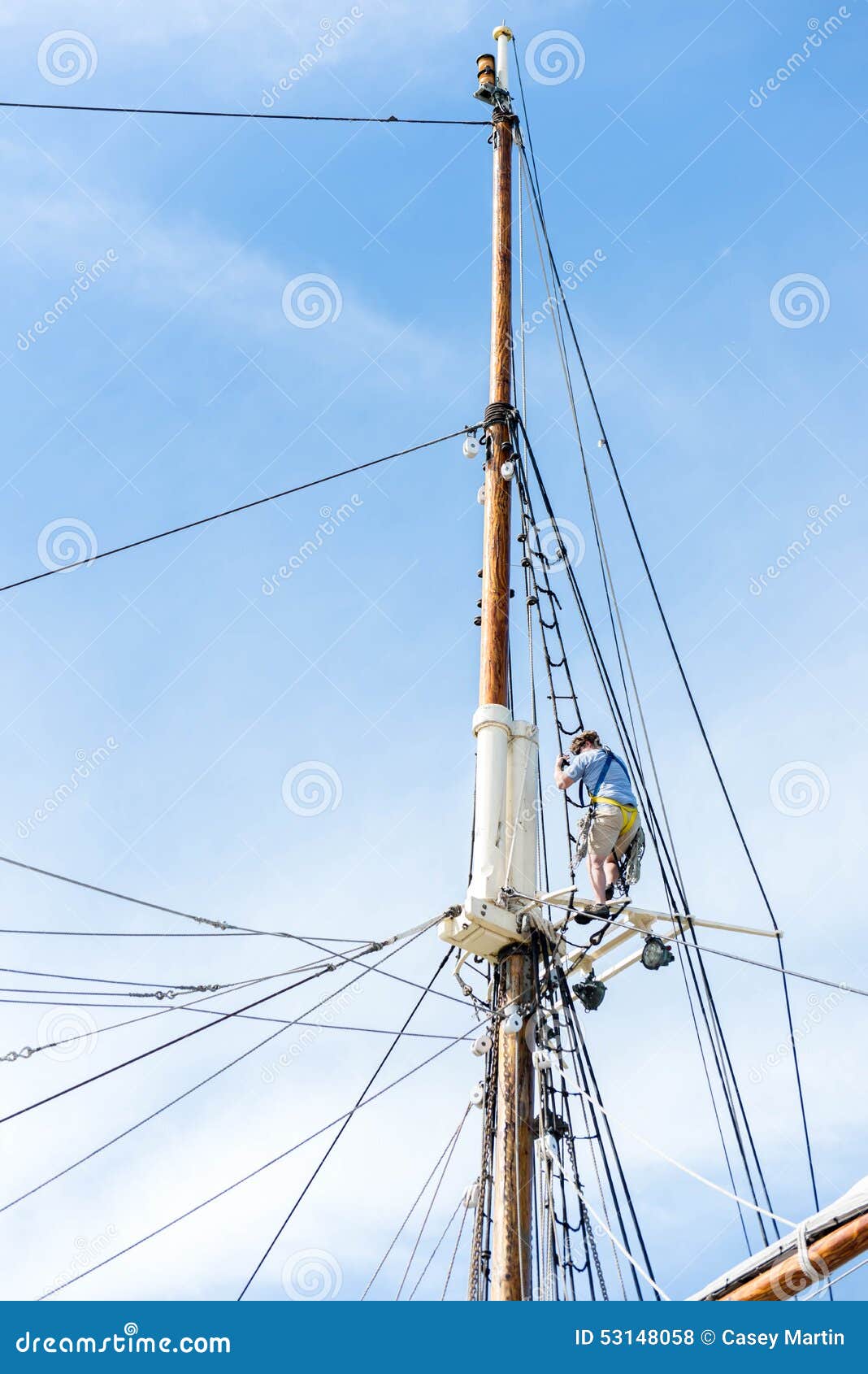 Sailboat Masts, Rigging and Rolled Up Sails Stock Photo - Image of boat ...