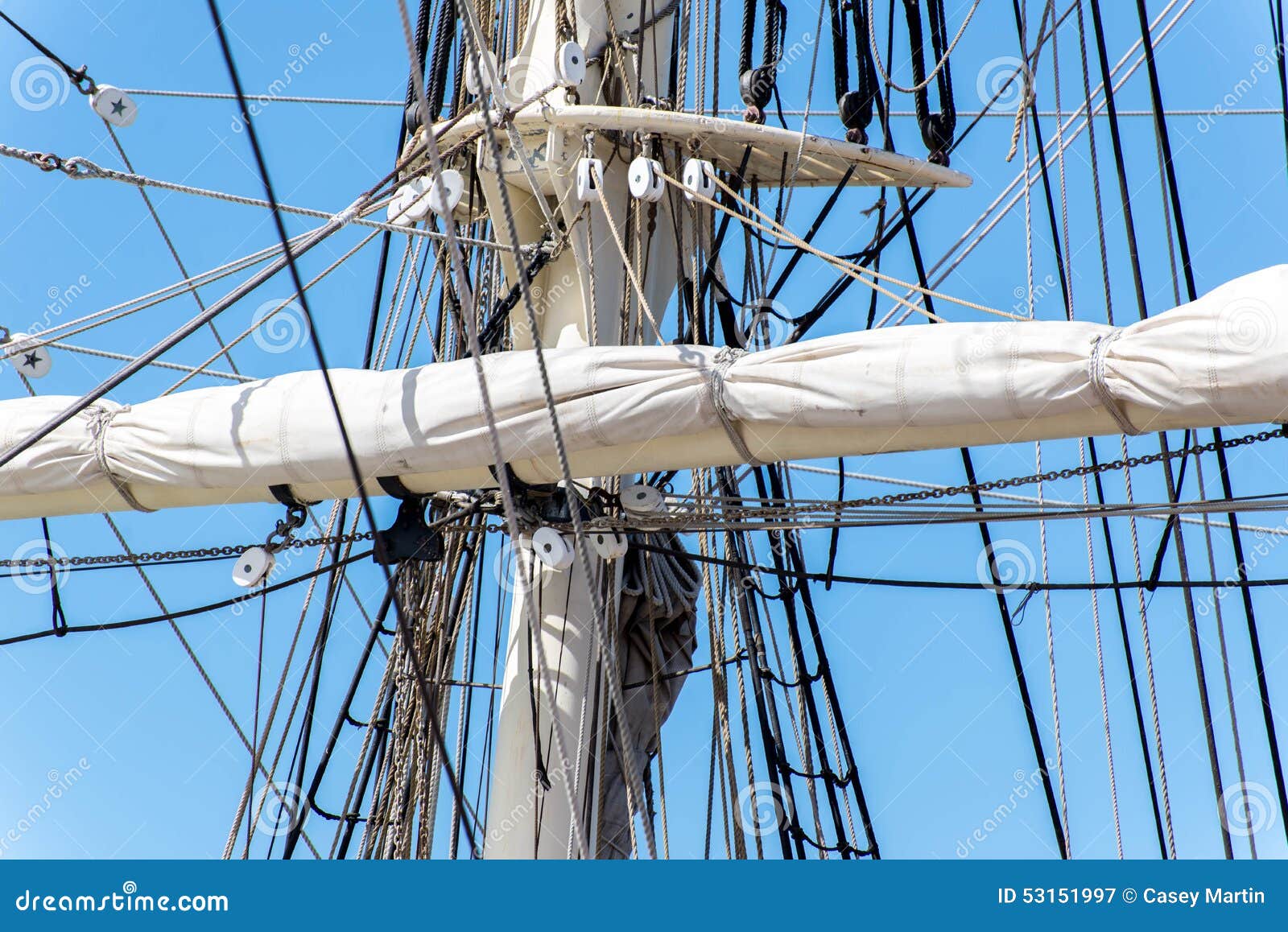 Sailboat Masts, Rigging and Rolled Up Sails Stock Image - Image of wind ...