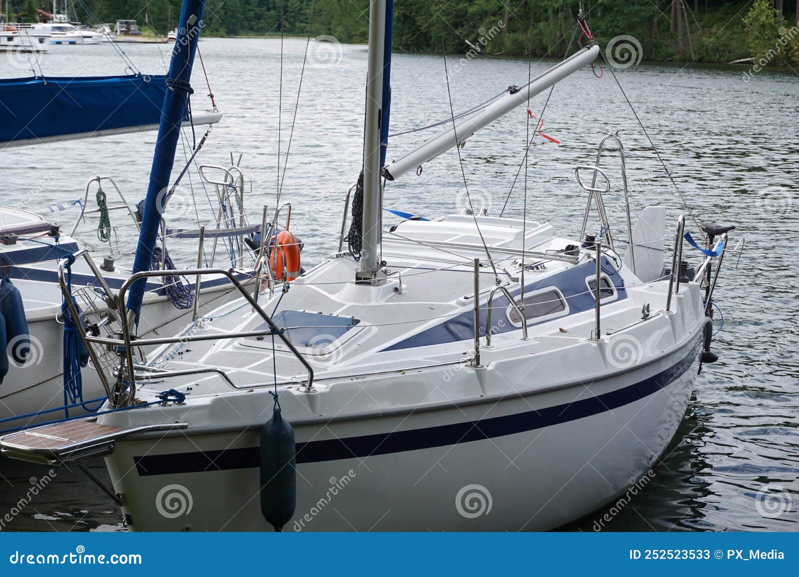 Sailboat Moored in Port - Front View Editorial Stock Photo - Image of ...