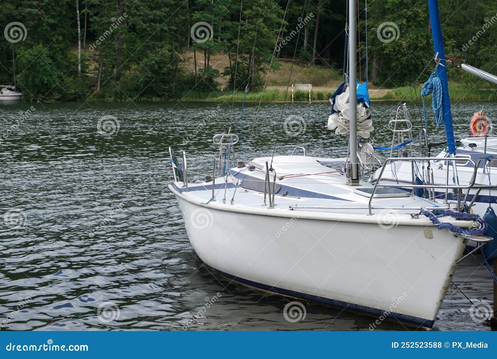 Sailboat Moored in Port - Front View Editorial Stock Photo - Image of ...