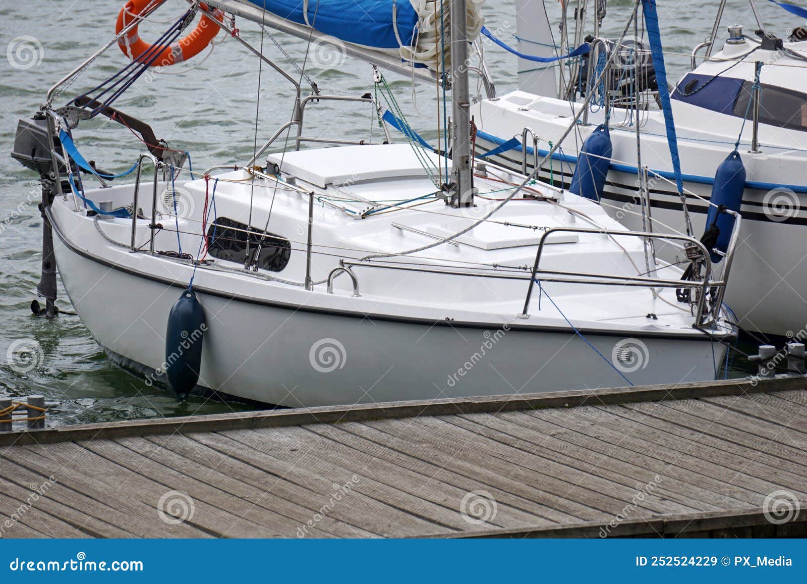 Sailboat Moored in Port - Front View Editorial Stock Image - Image of ...