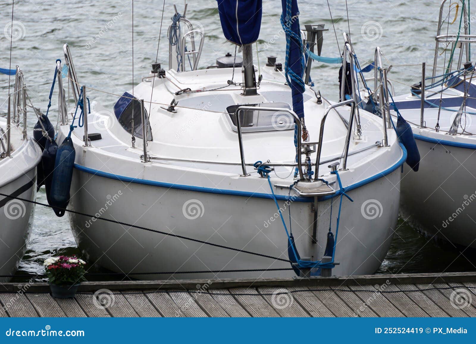 Sailboat Moored in Port - Front View Editorial Stock Image - Image of ...