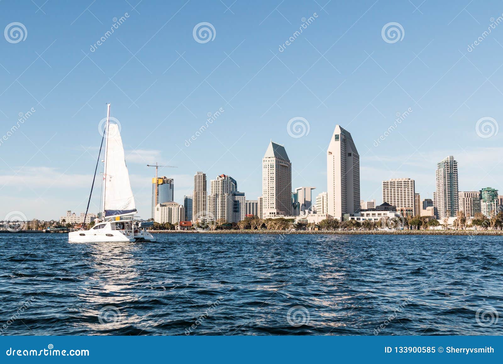 Sailboat Passes the Downtown San Diego Skyline Stock Image - Image of ...