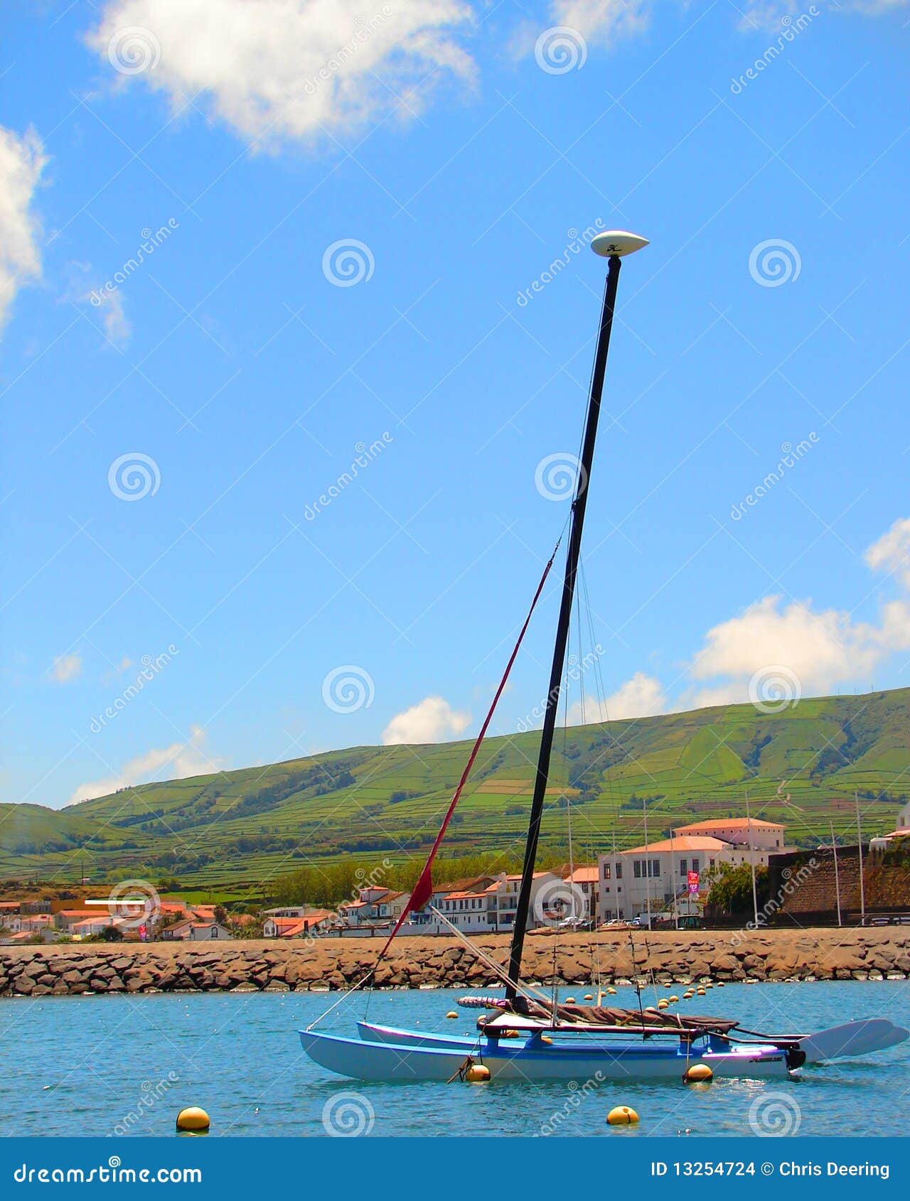 Sailboat in Praia Harbor stock photo. Image of dock, shore - 13254724