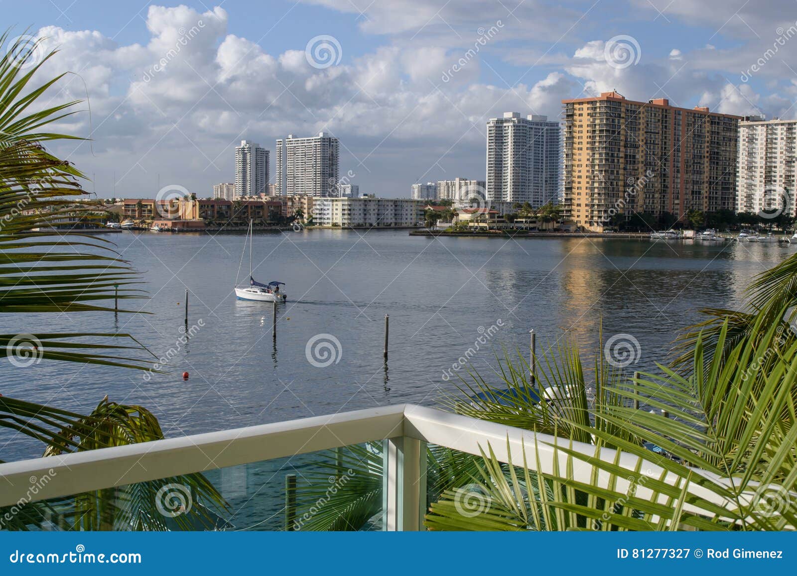 Sailboat Sailing in Miami Waterway Stock Image - Image of isles ...