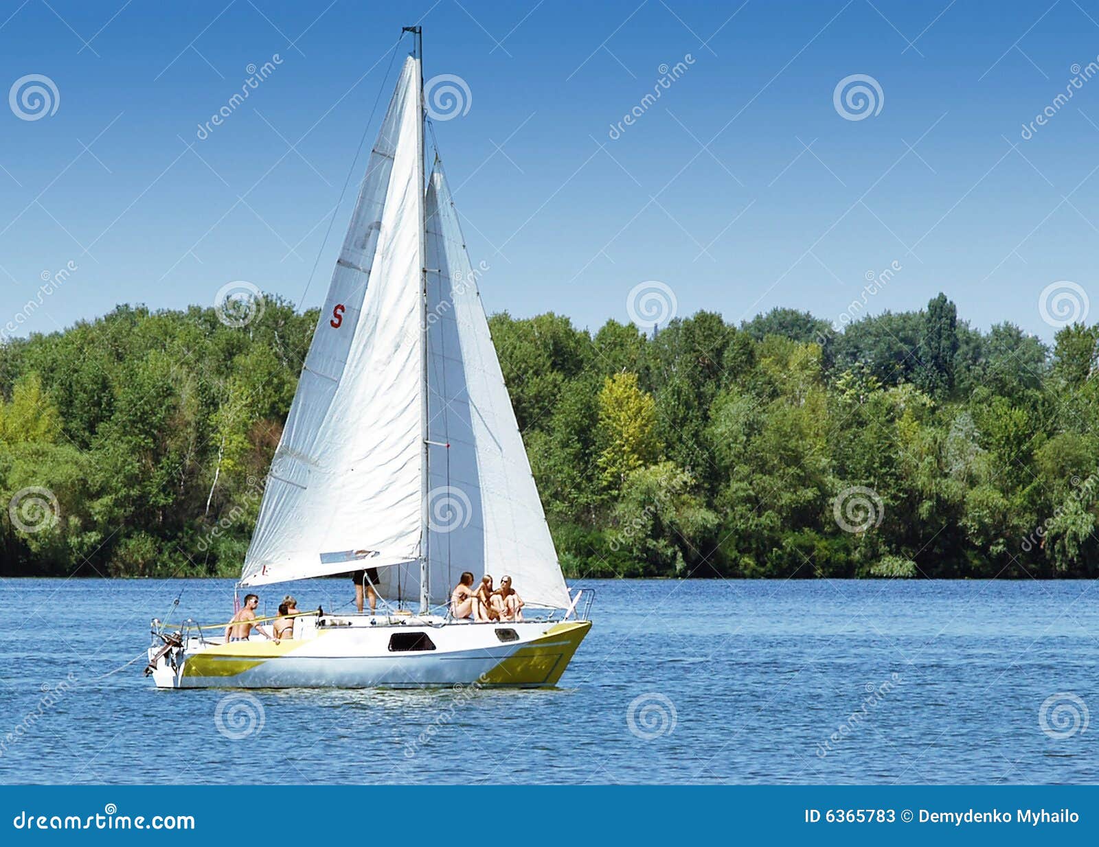 Sailboat Sailing in the Morning with Blue S Stock Image - Image of ...