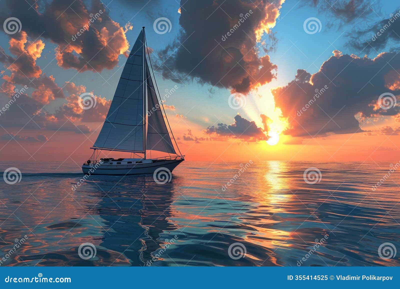 A Sailboat Sailing in the Open Ocean during a Beautiful Sunset, Great ...