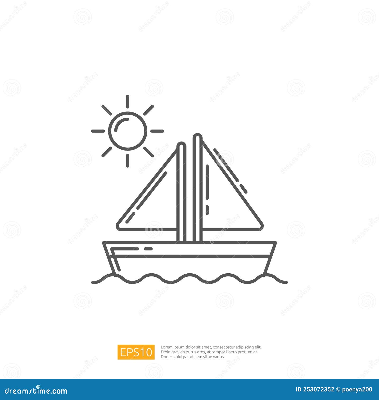 Sailboat. Sailing Ship Outline Icon Stock Vector - Illustration of ...