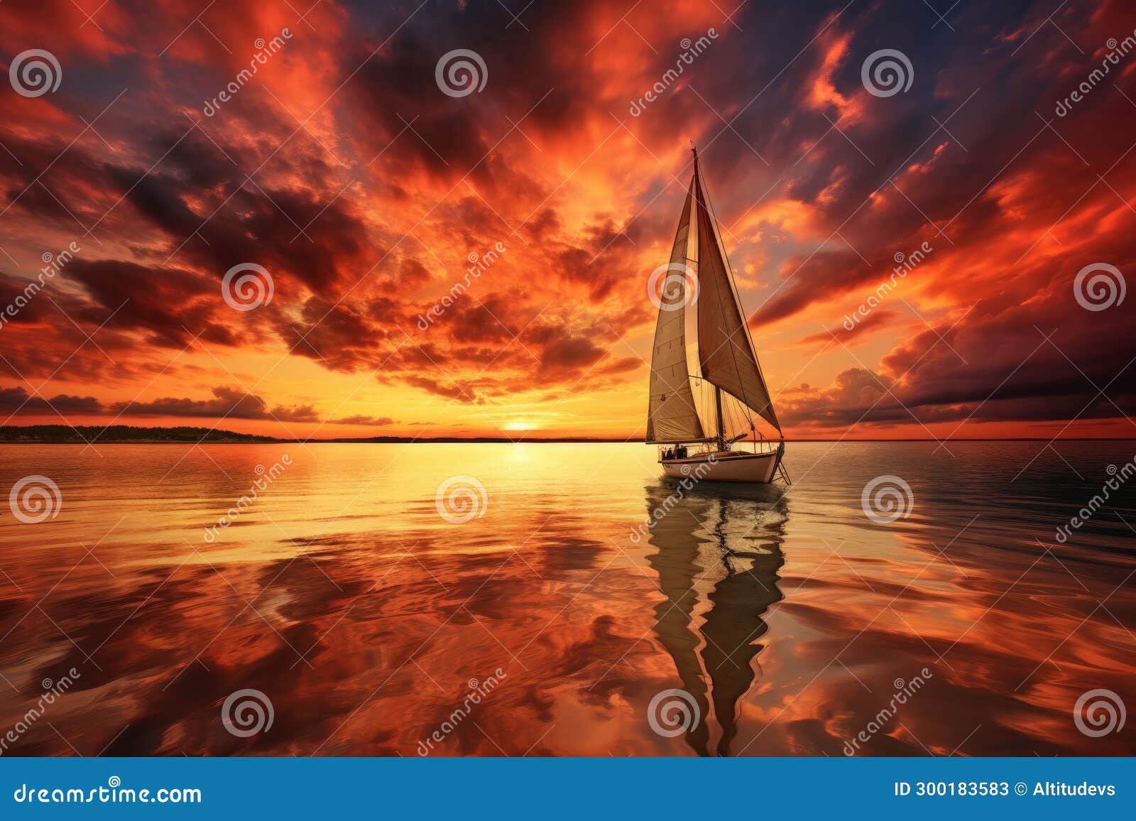 A Sailboat Sailing Under a Dramatic, Cloud-filled Sunset, Creating a ...