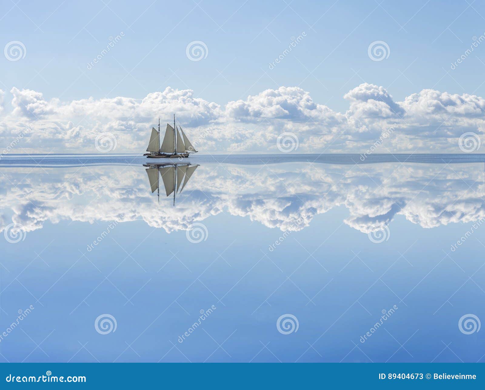 Sailboat Sails into the Calm in the Sea Bay. Stock Image - Image of ...
