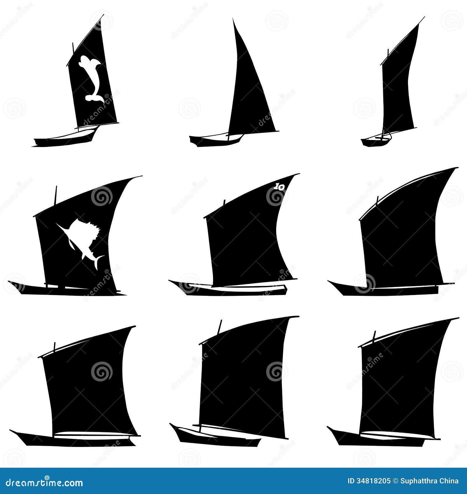 Sailboat Silhouettes Set stock vector. Illustration of collection ...