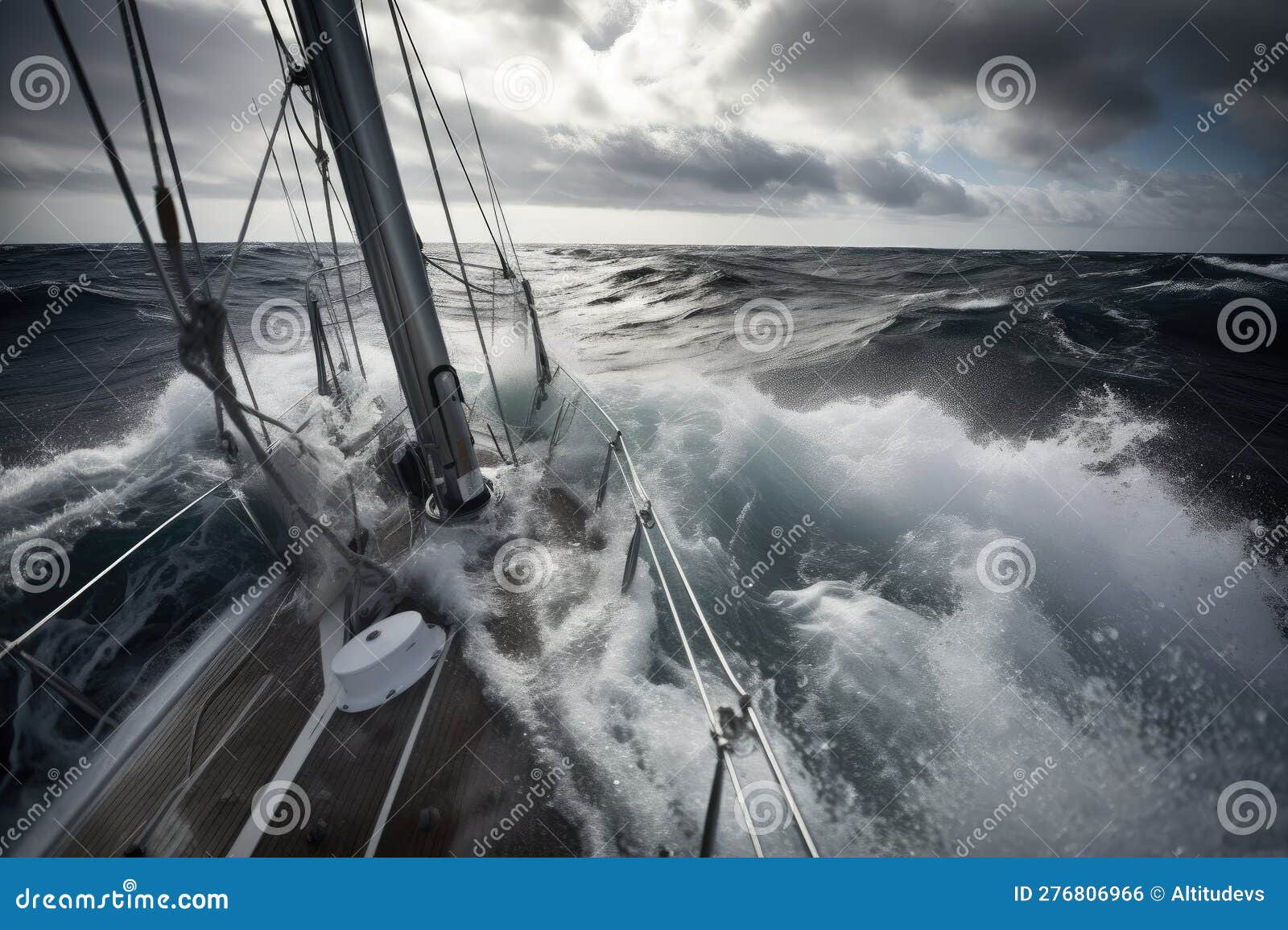 Sailboat Slicing through Waves on Stormy Ocean Stock Photo - Image of ...