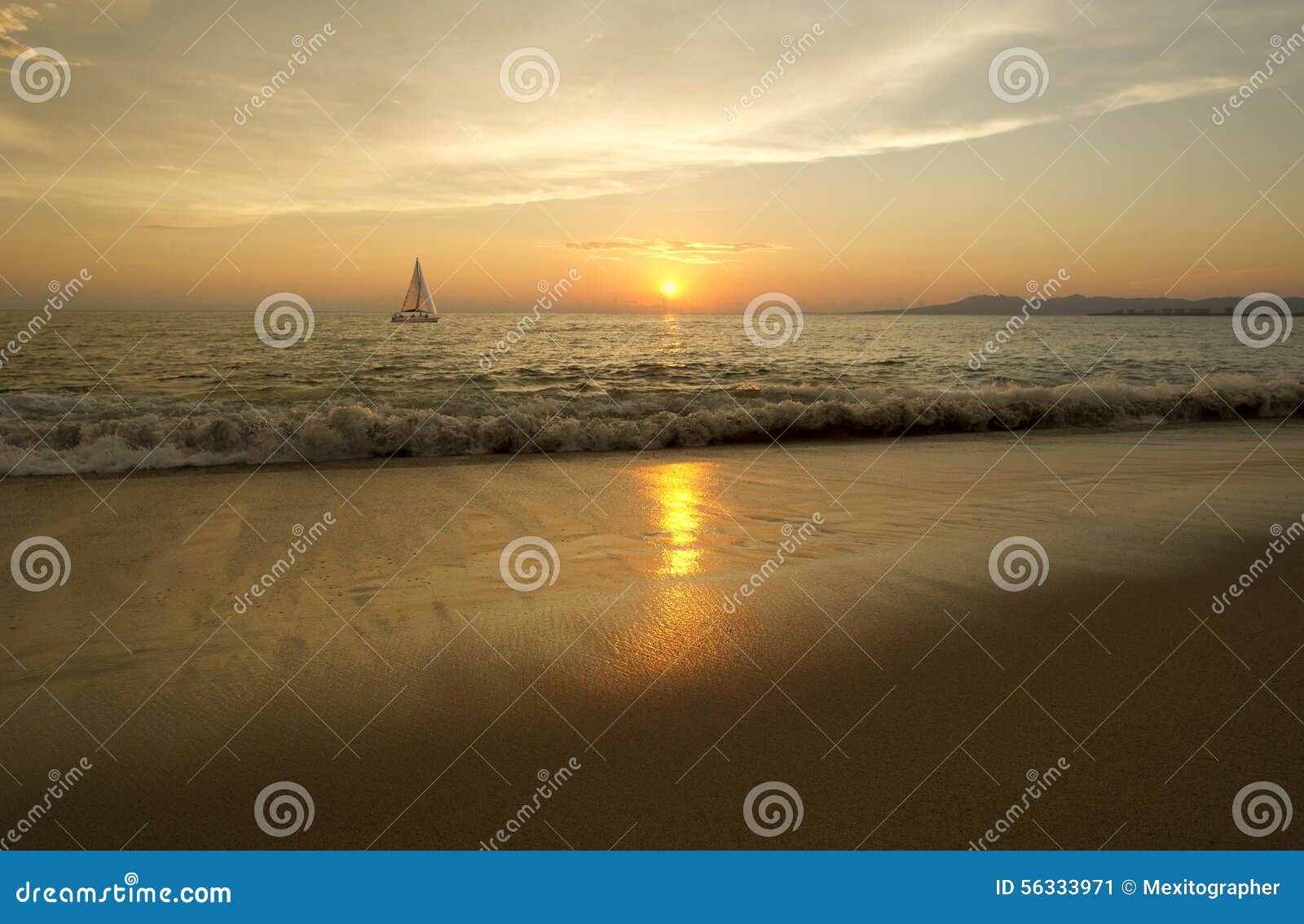 Sailboat Sunset stock image. Image of sail, ocean, beach - 56333971
