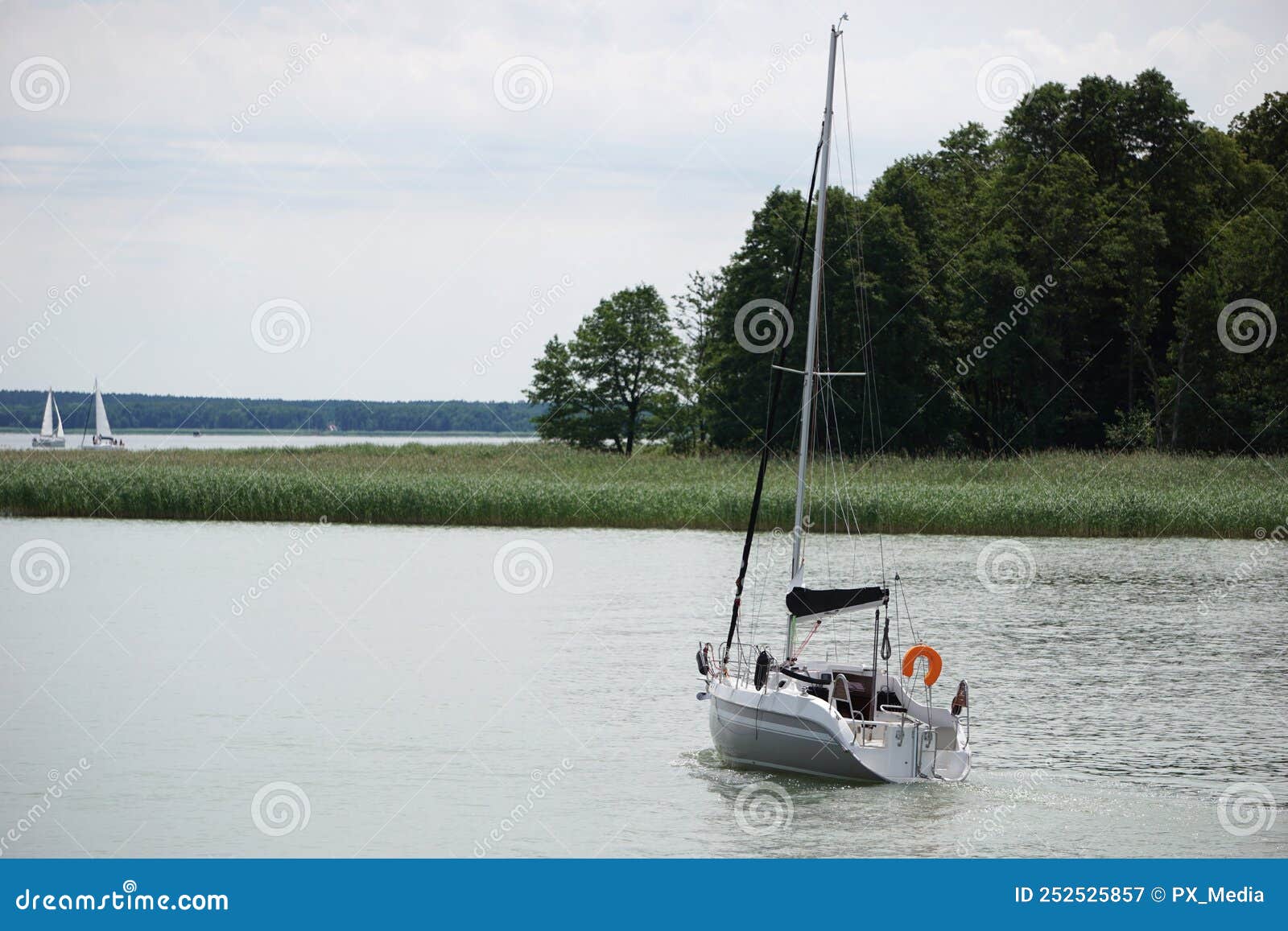 Sailboat Swimming with an Engine - Back View Stock Image - Image of ...