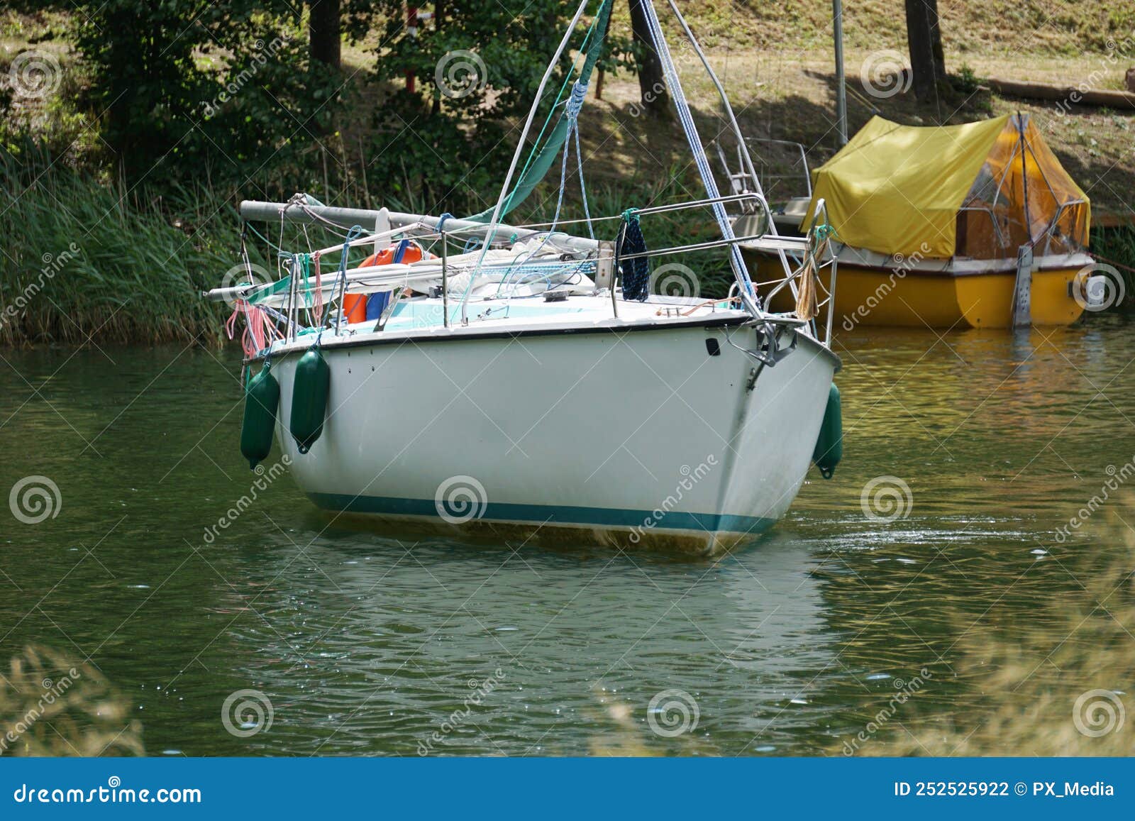Sailboat Swimming with an Engine - Front View Stock Photo - Image of ...